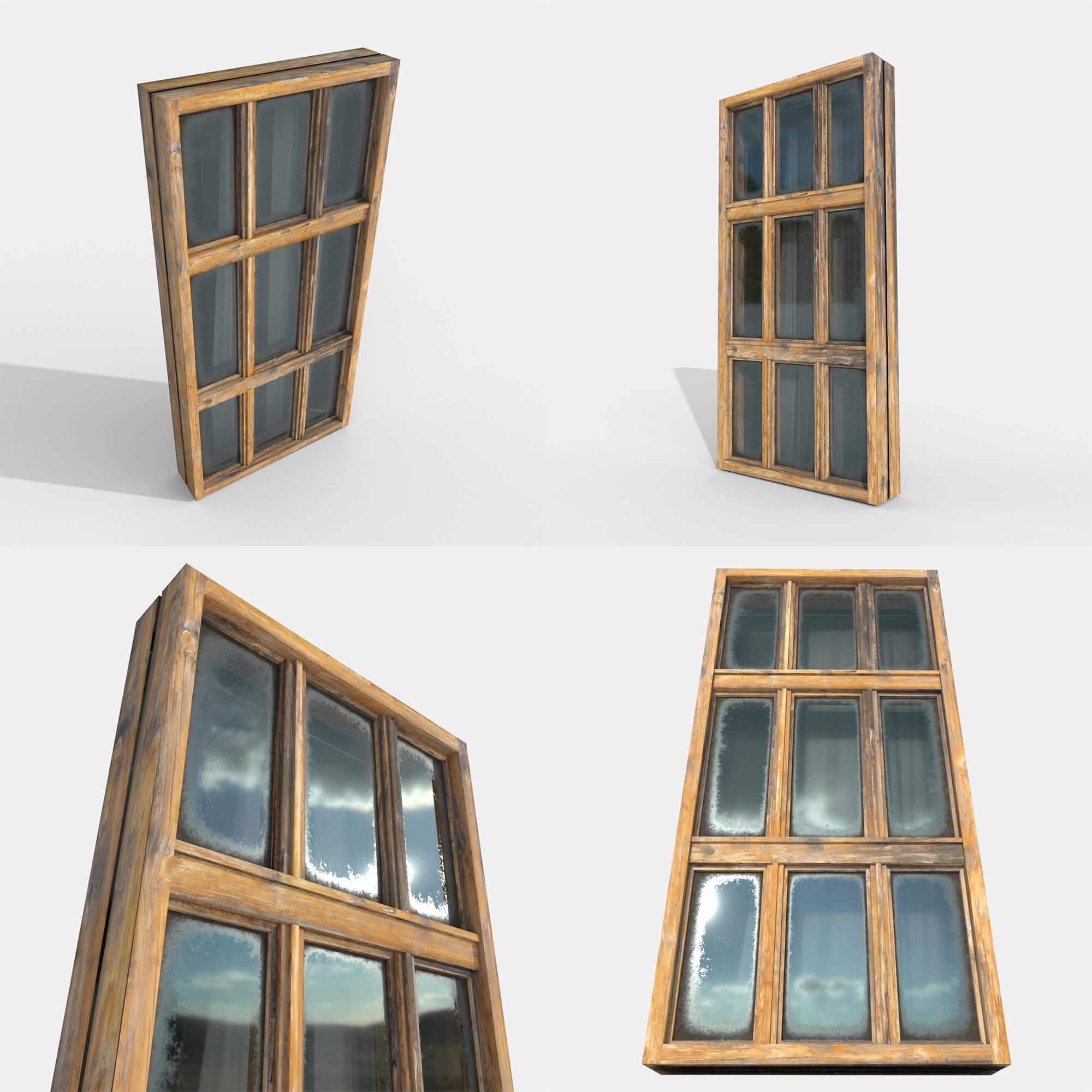 Pack of 4 Different Old Wooden Windows - 3D Model by leon017