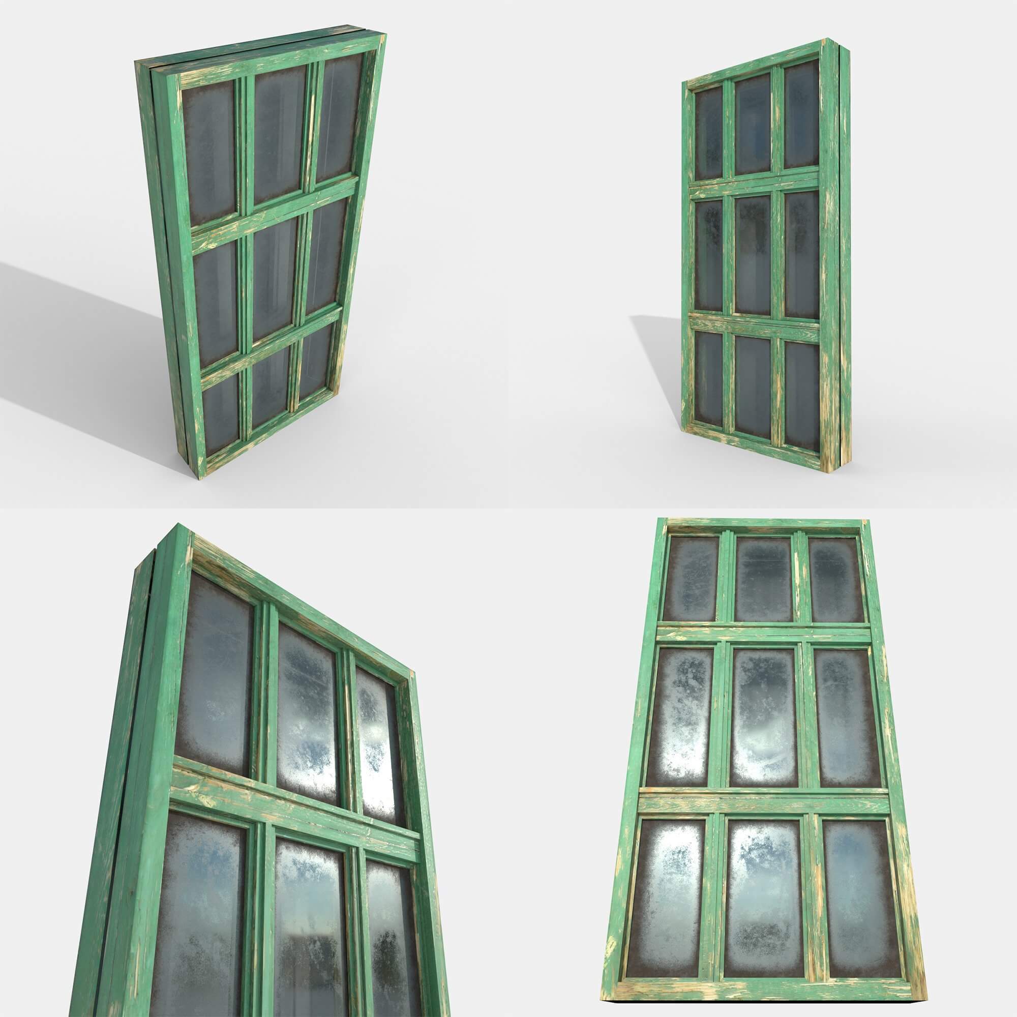 Pack of 4 Different Old Wooden Windows - 3D Model by leon017