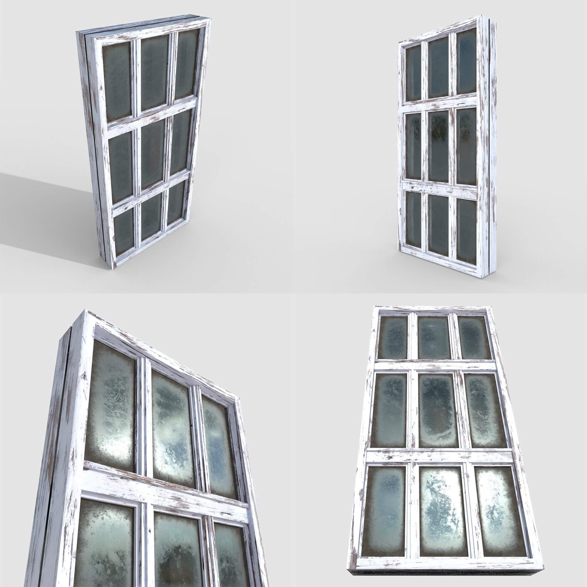 Pack of 4 Different Old Wooden Windows - 3D Model by leon017