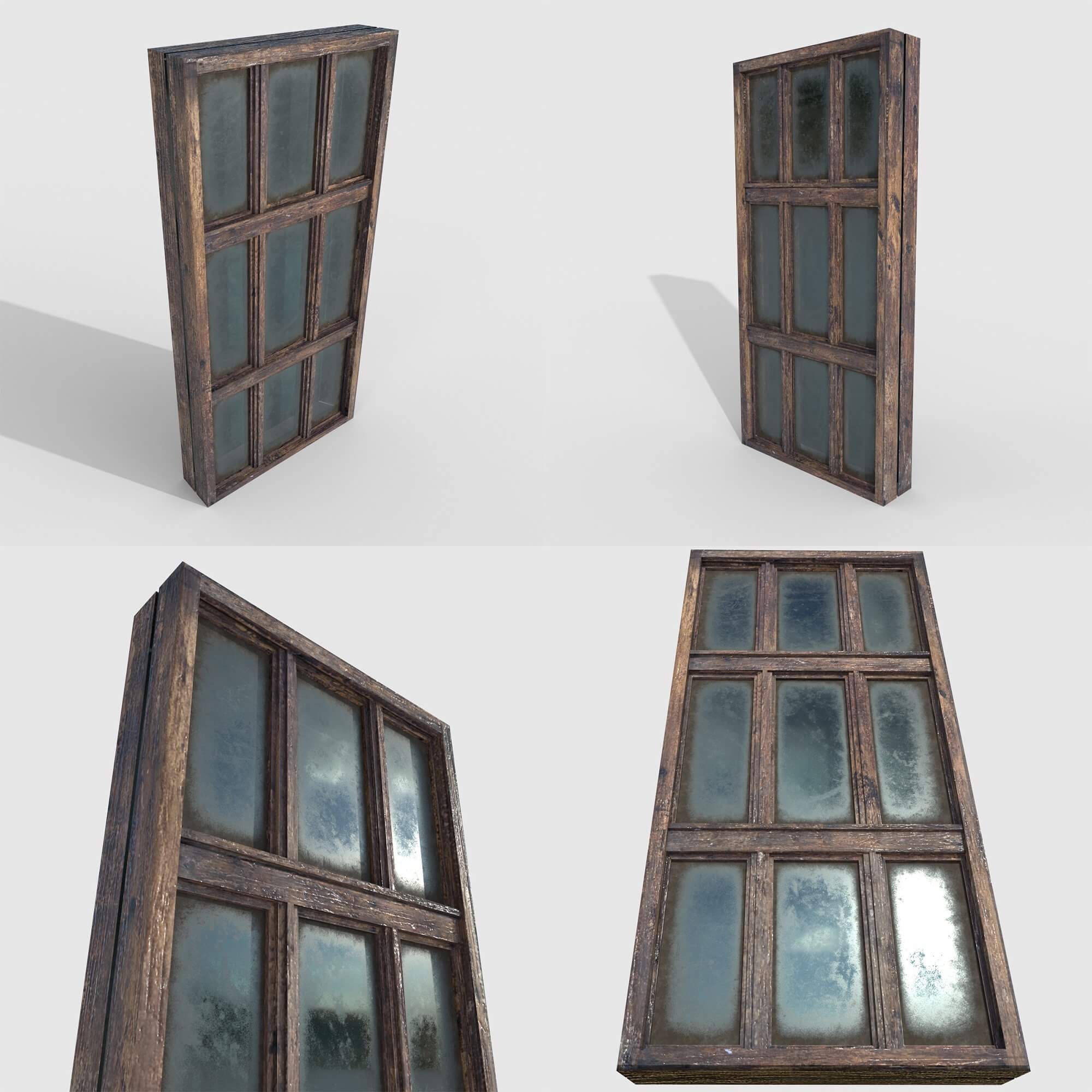 Pack of 4 Different Old Wooden Windows - 3D Model by leon017