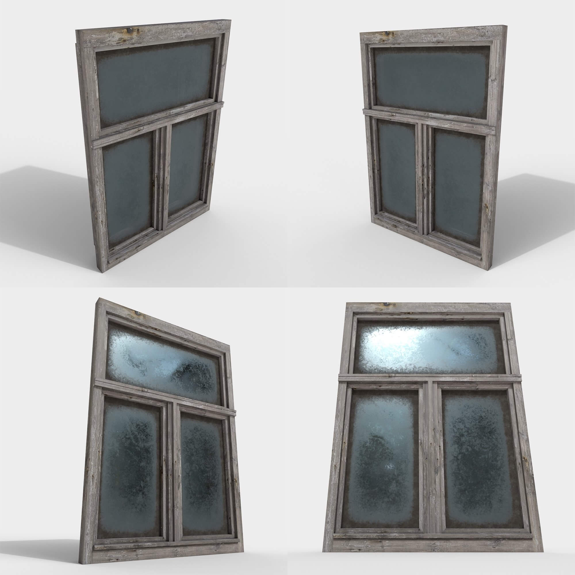 Pack of 4 Different Old Wooden Windows - 3D Model by leon017