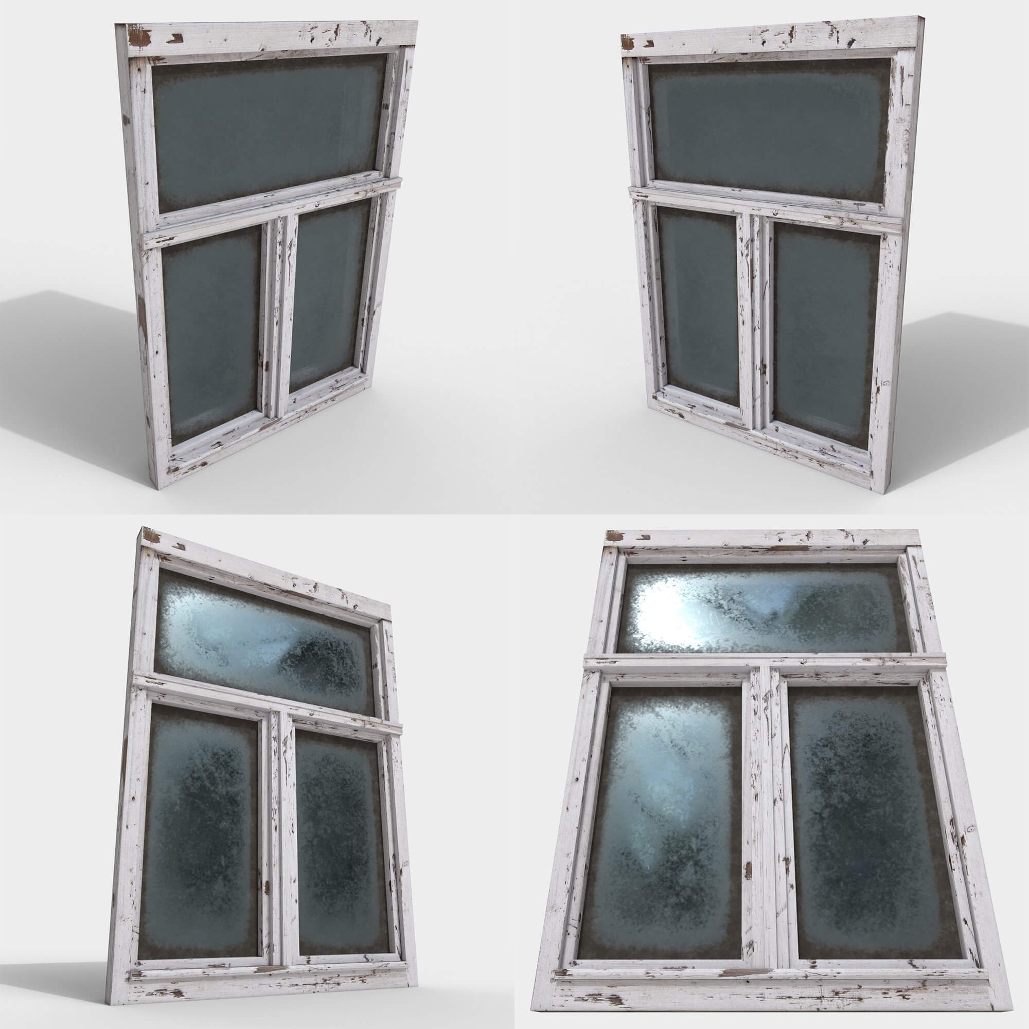 Pack of 4 Different Old Wooden Windows - 3D Model by leon017
