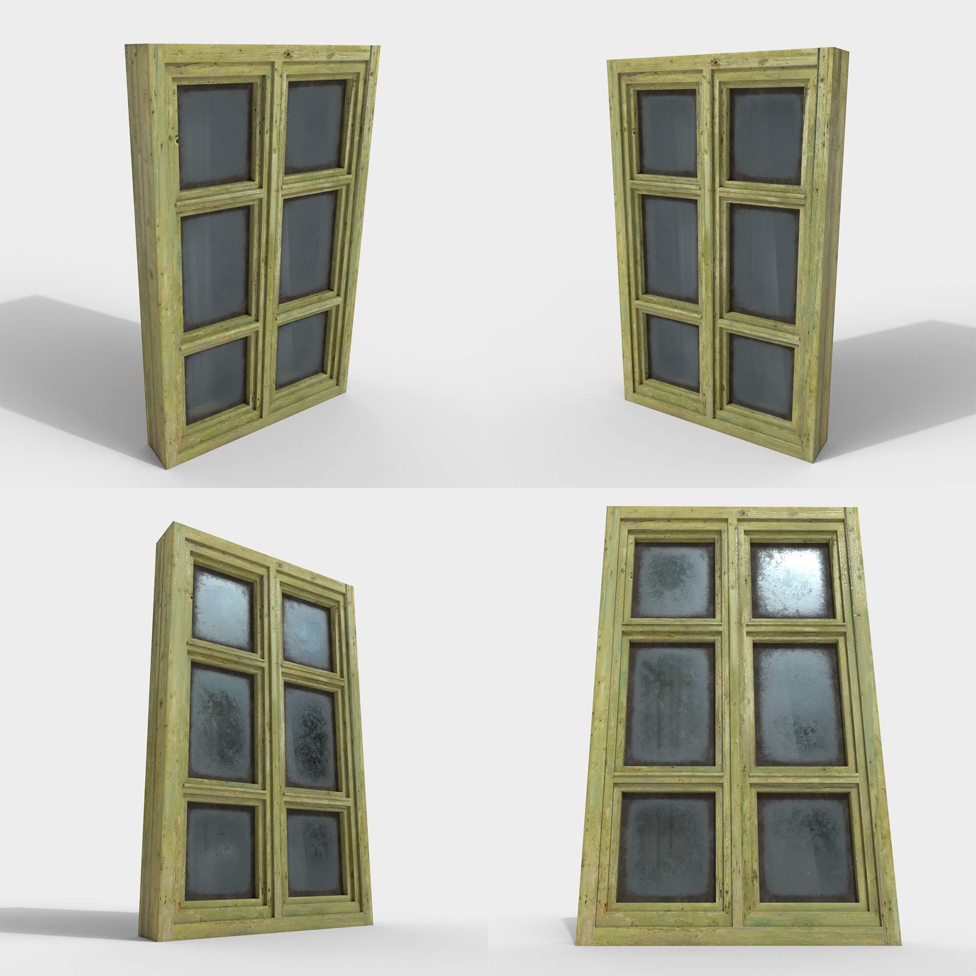 Pack of 4 Different Old Wooden Windows - 3D Model by leon017