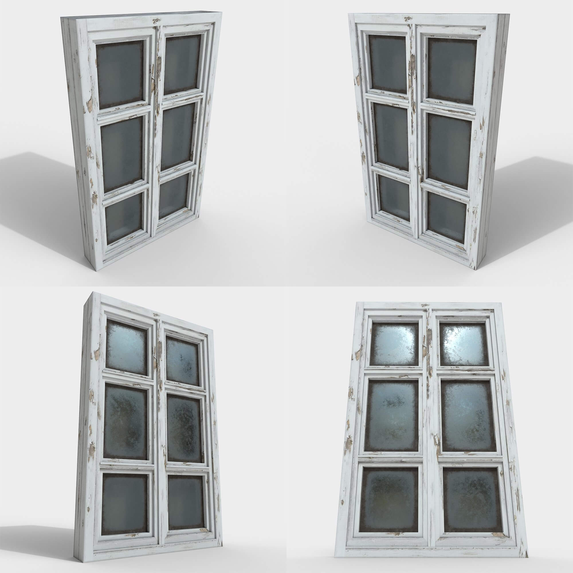 Pack of 4 Different Old Wooden Windows - 3D Model by leon017