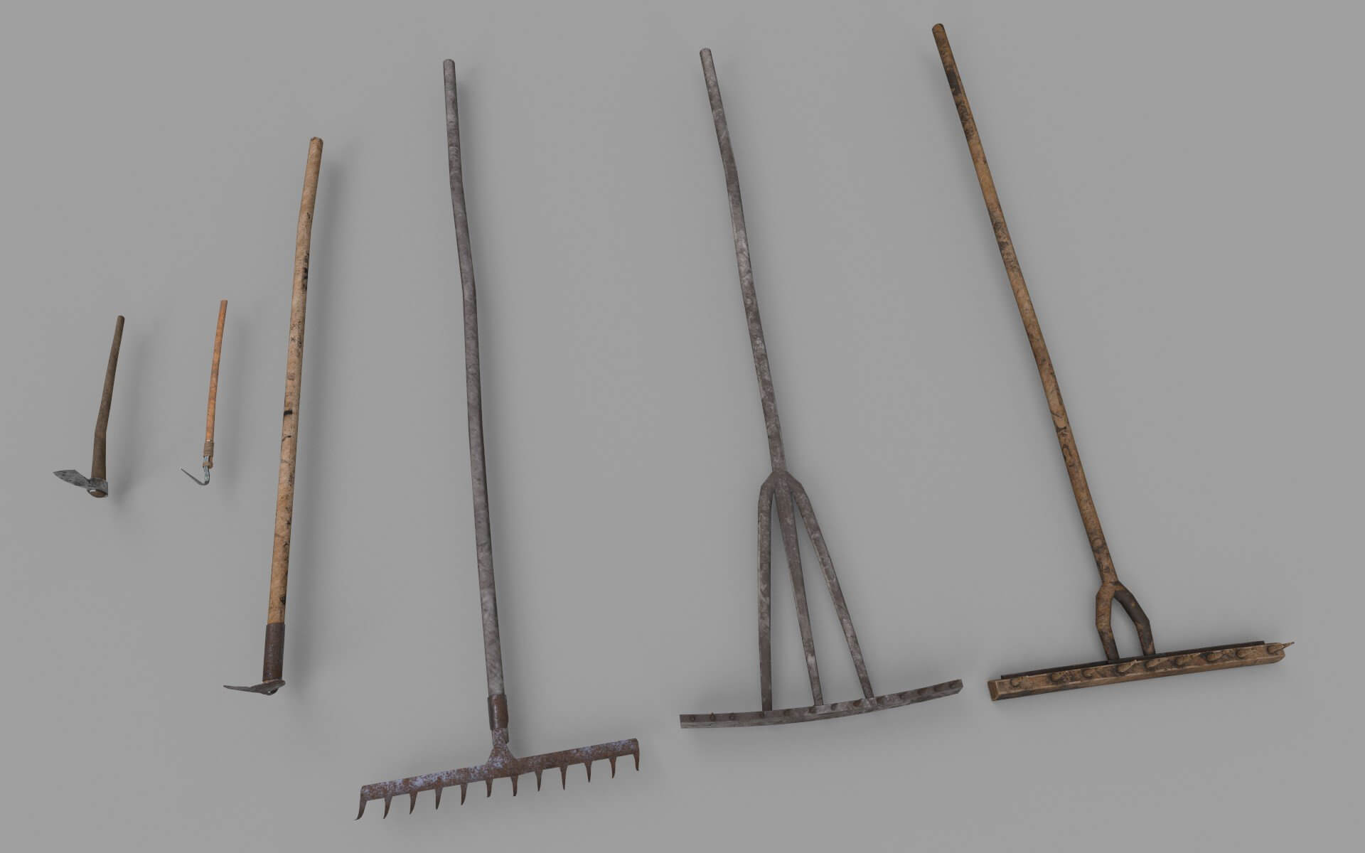 Pack of 6 Medieval Farm Rakes and Hoe - 3D Model by leon017