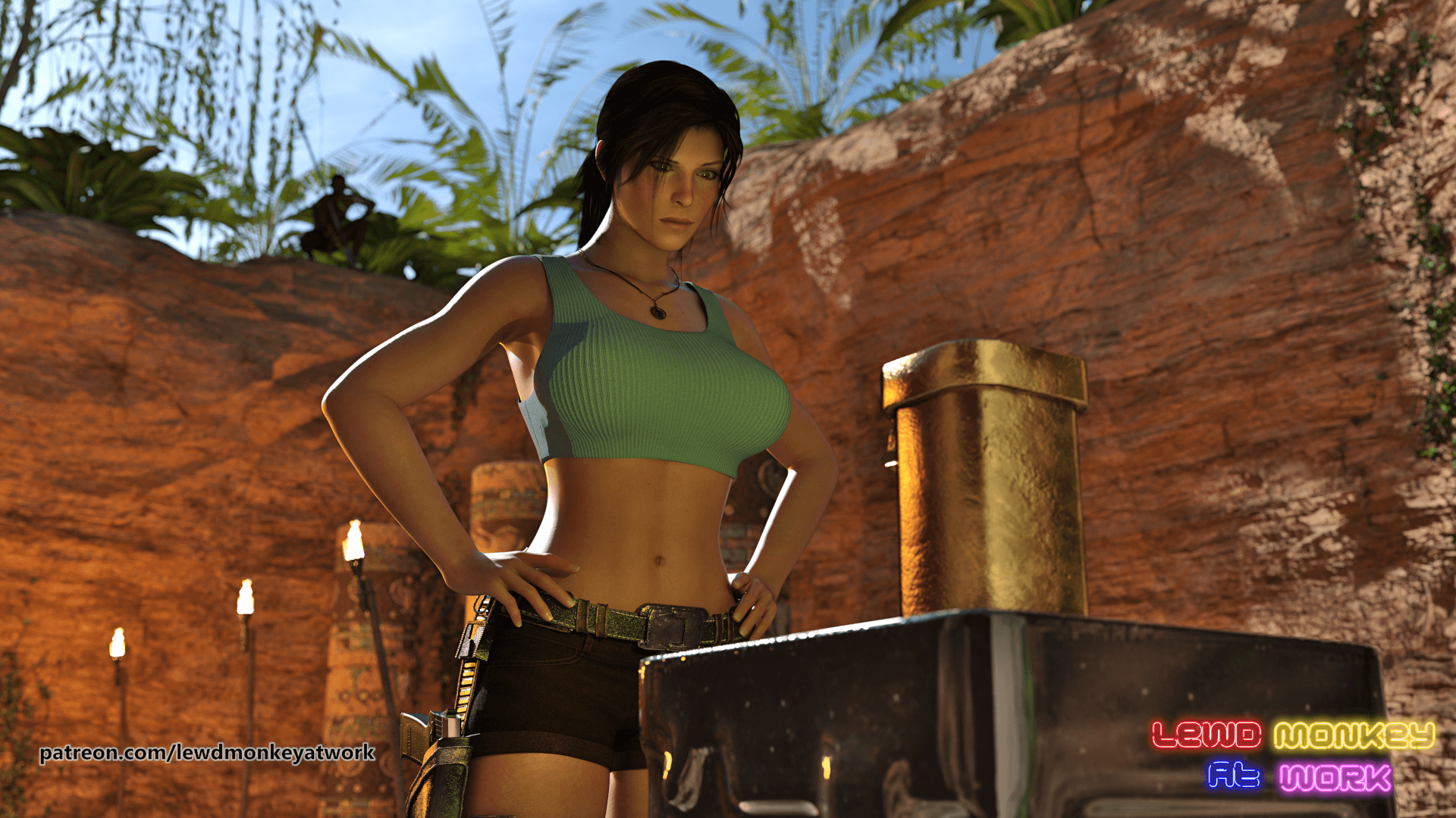 Lara Croft 3D Render, Digital Art by Lewd Monkey