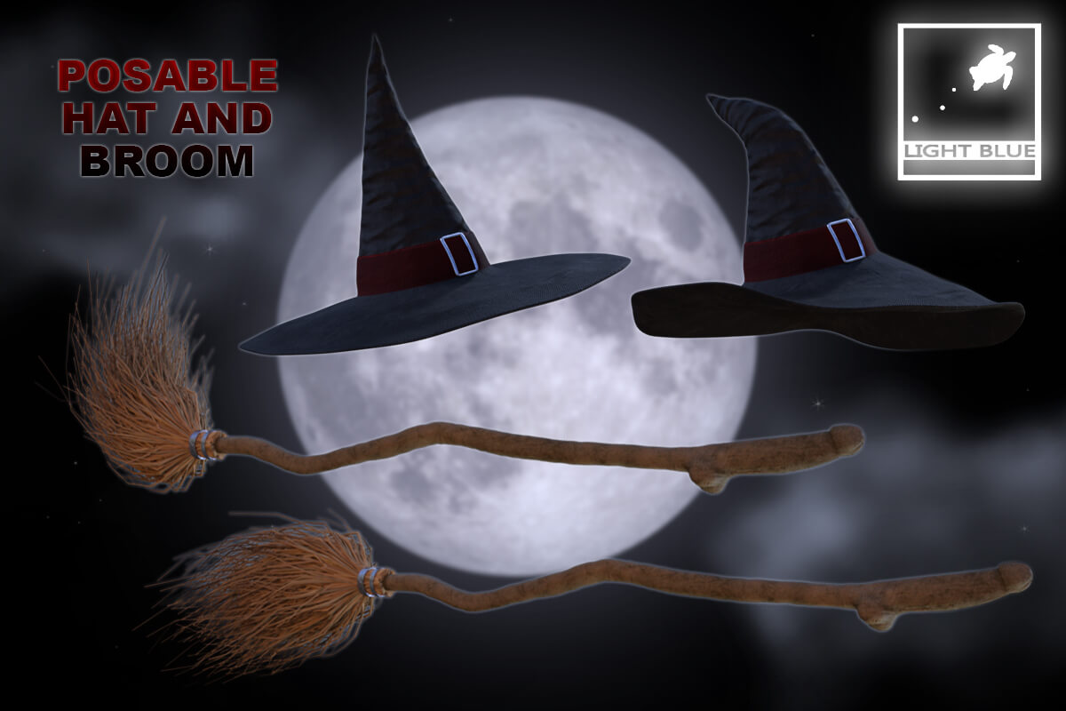 Dirty Witch - Outfit, Hat, Broom and Bonus Poses Daz Content by lightBLUE