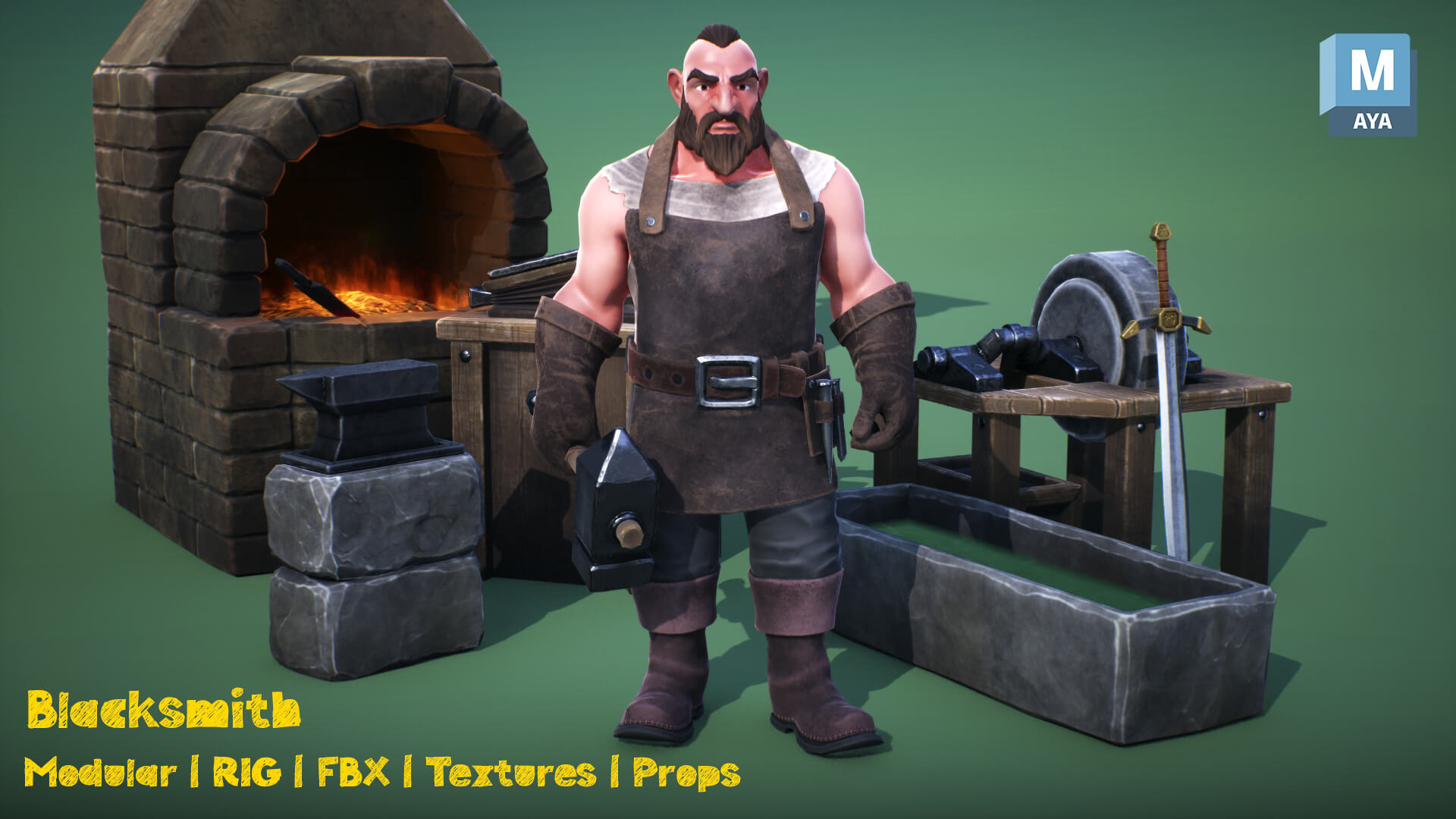 Blacksmith - Modular - Animations - Props - Maya Rig - FBX 3D Model by ...