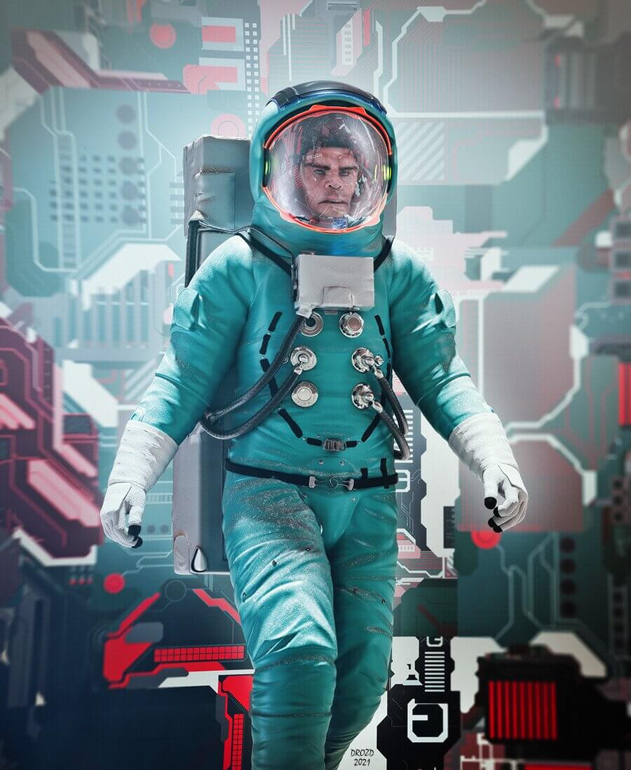 Astronaut 3D Render, Digital Art by line2art