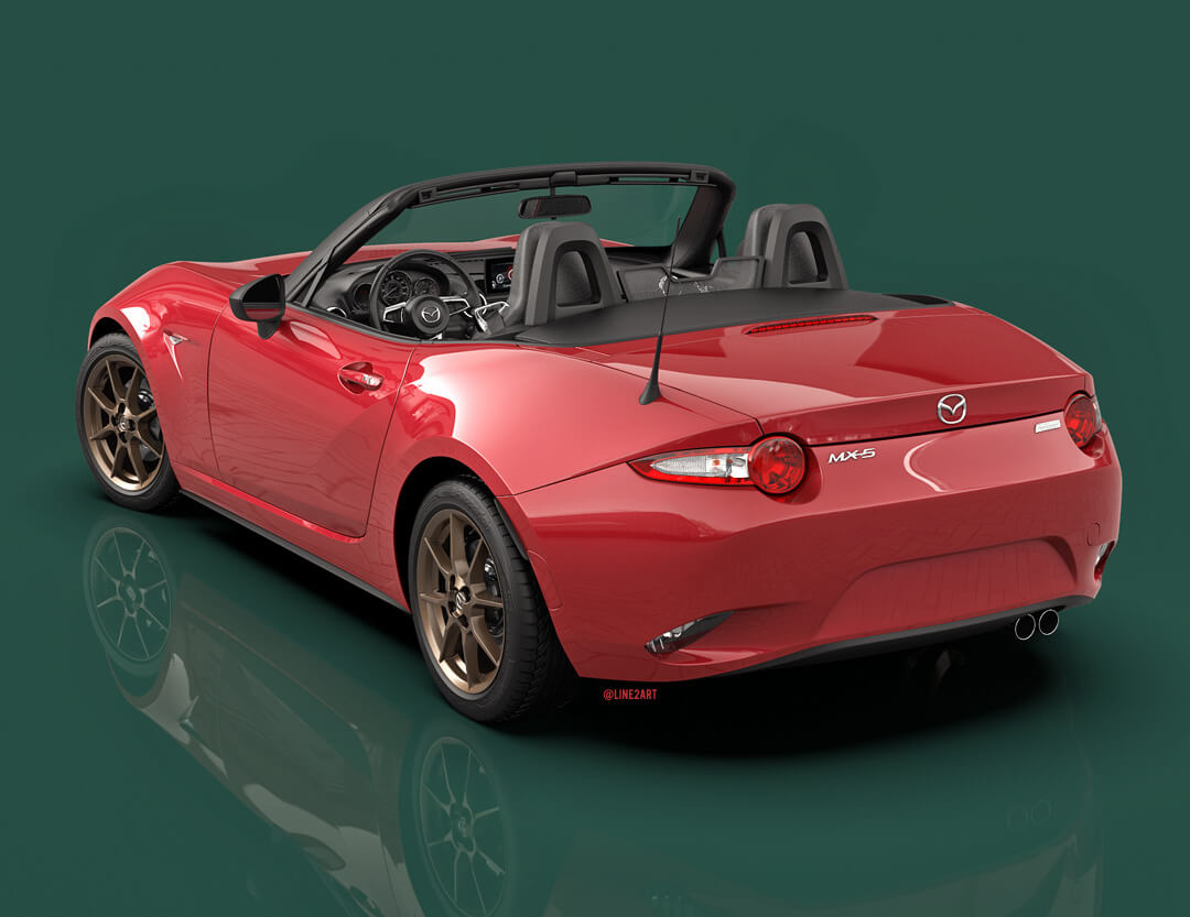 Mazda MX-5 3D Render, Digital Art by line2art