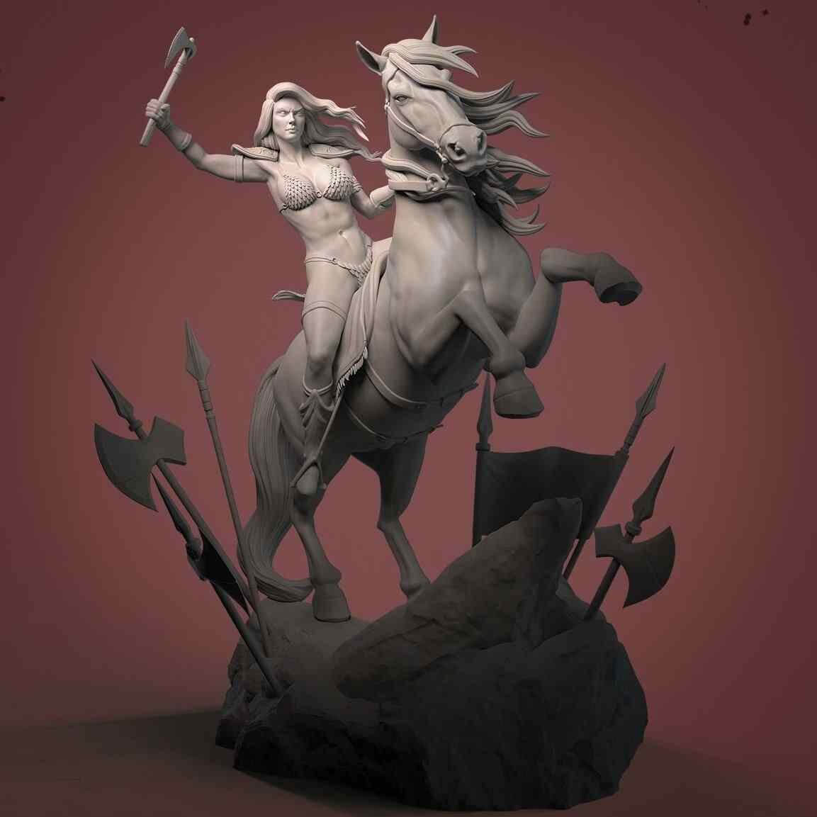 Red Sonja Riding Horse Diorama Statue - 3D Model by LisaHenniga