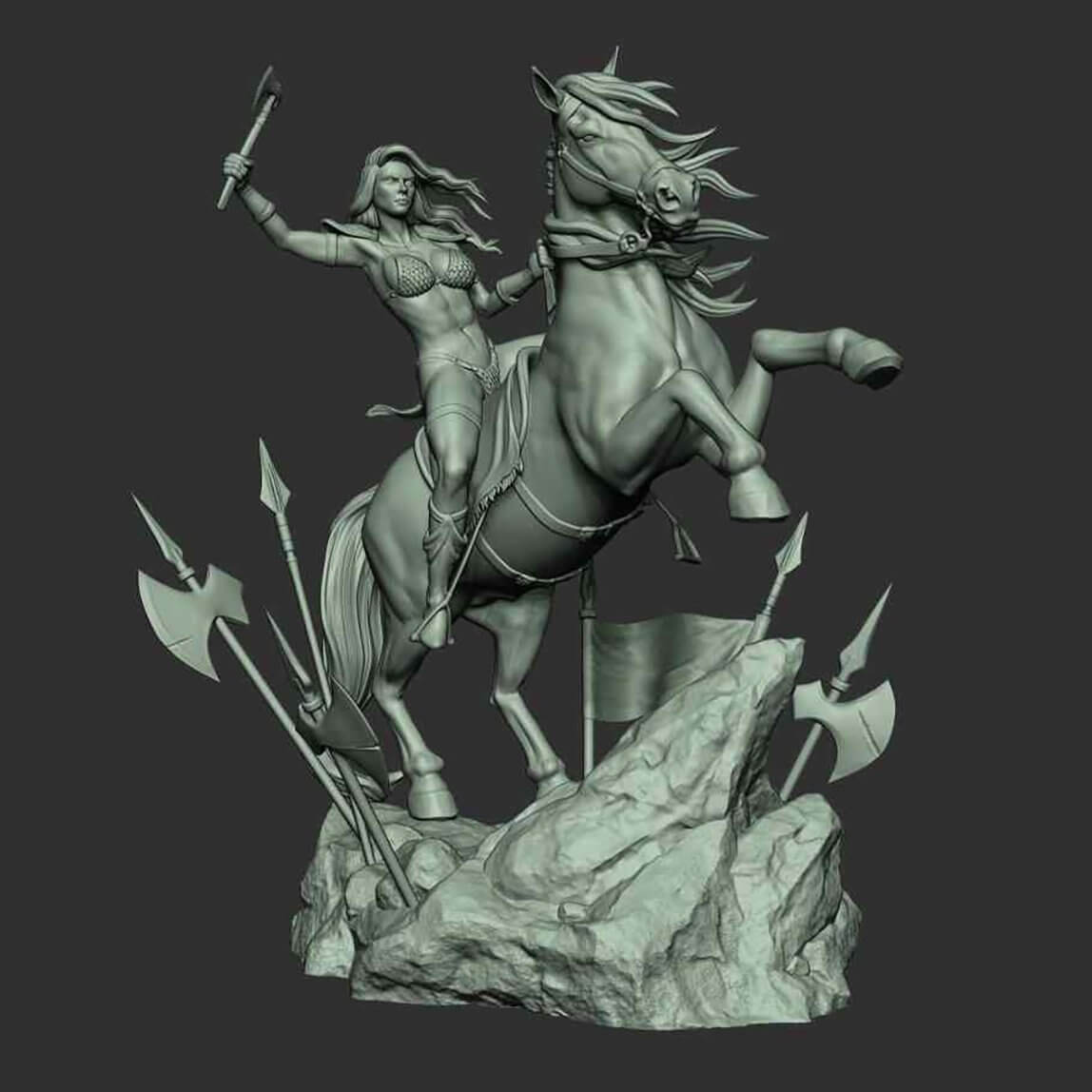 Red Sonja Riding Horse Diorama Statue - 3D Model by LisaHenniga