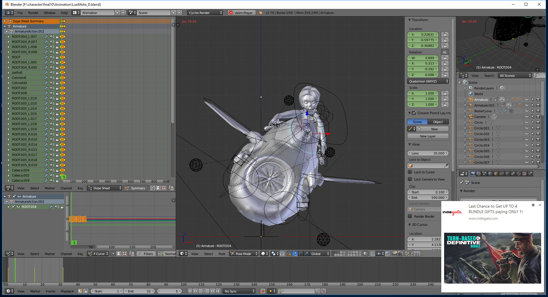 Flying motorbike with its pilot in the desert 3D Render
