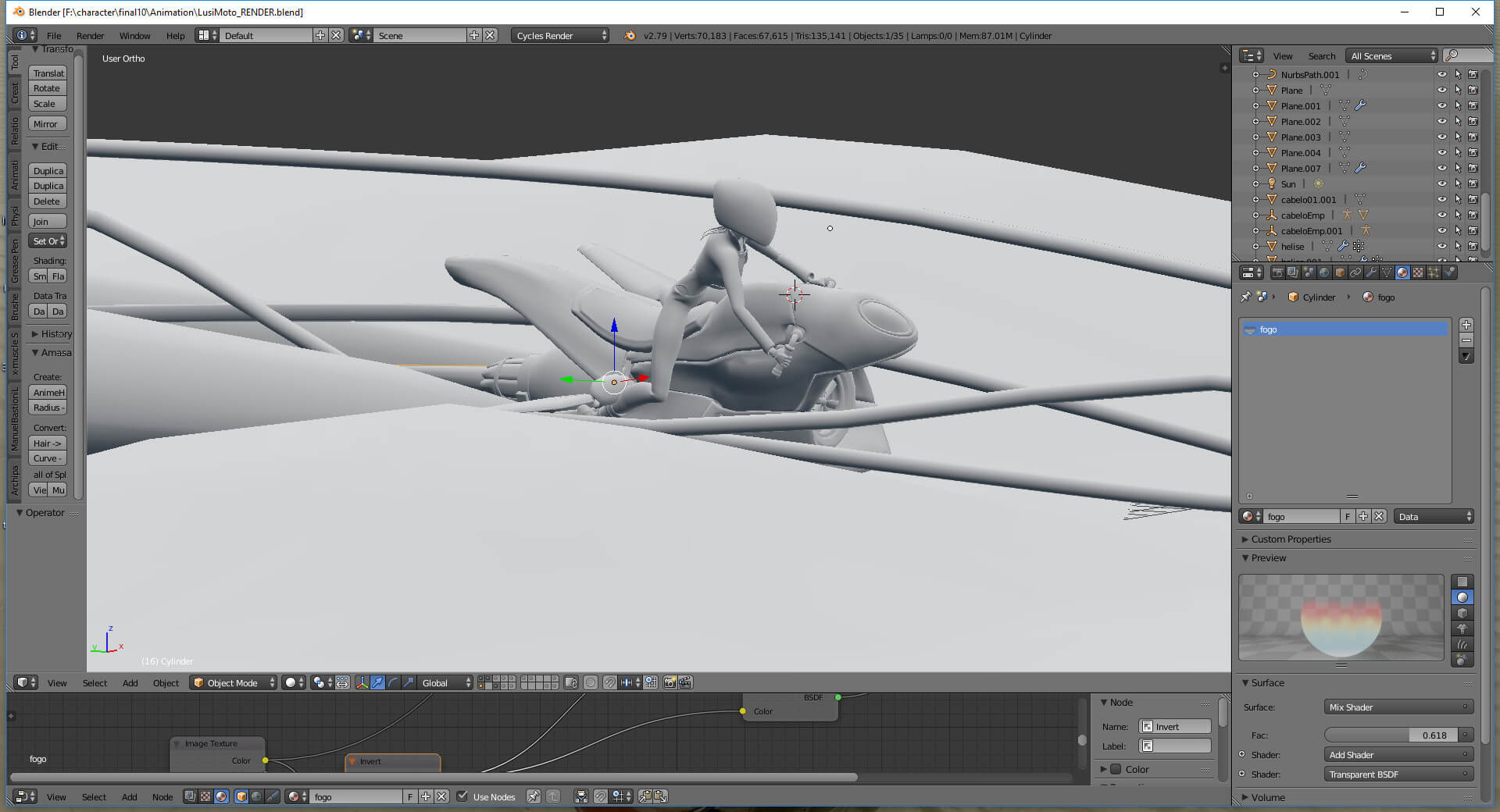 Flying motorbike with its pilot in the desert 3D Render