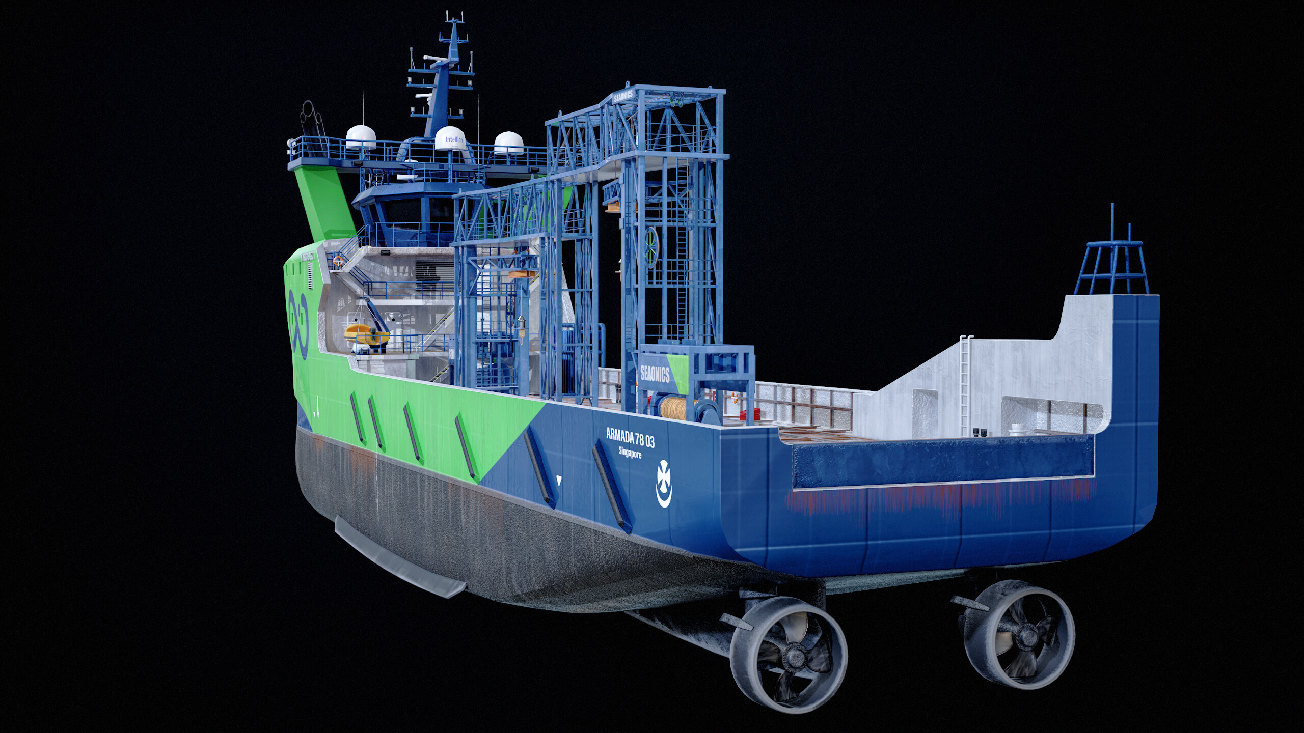 Multipurpose Vessel Usv Mothership Armada 7803 With Cranes - 3D Model ...