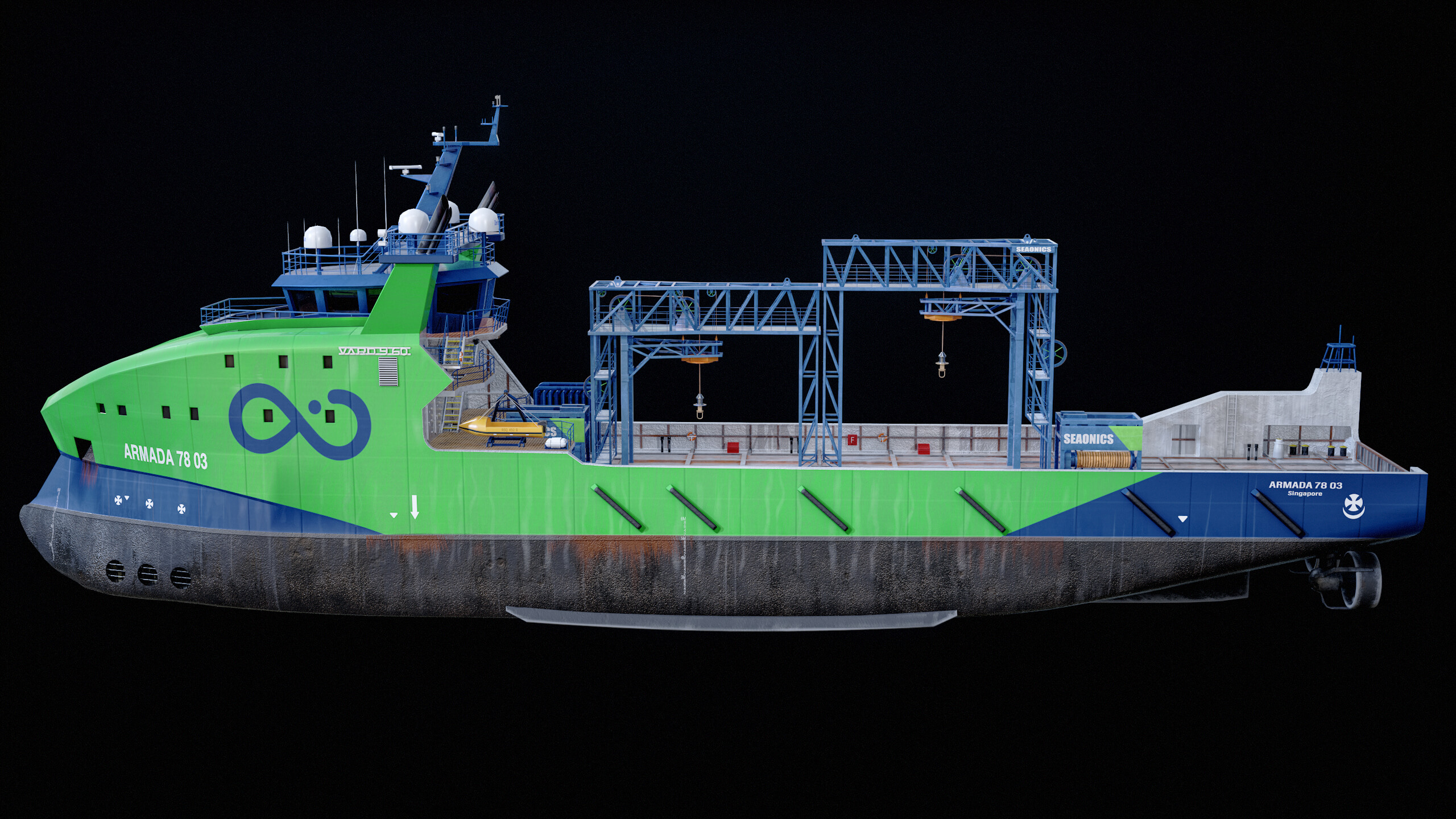 Multipurpose Vessel Usv Mothership Armada 7803 With Cranes - 3D Model ...