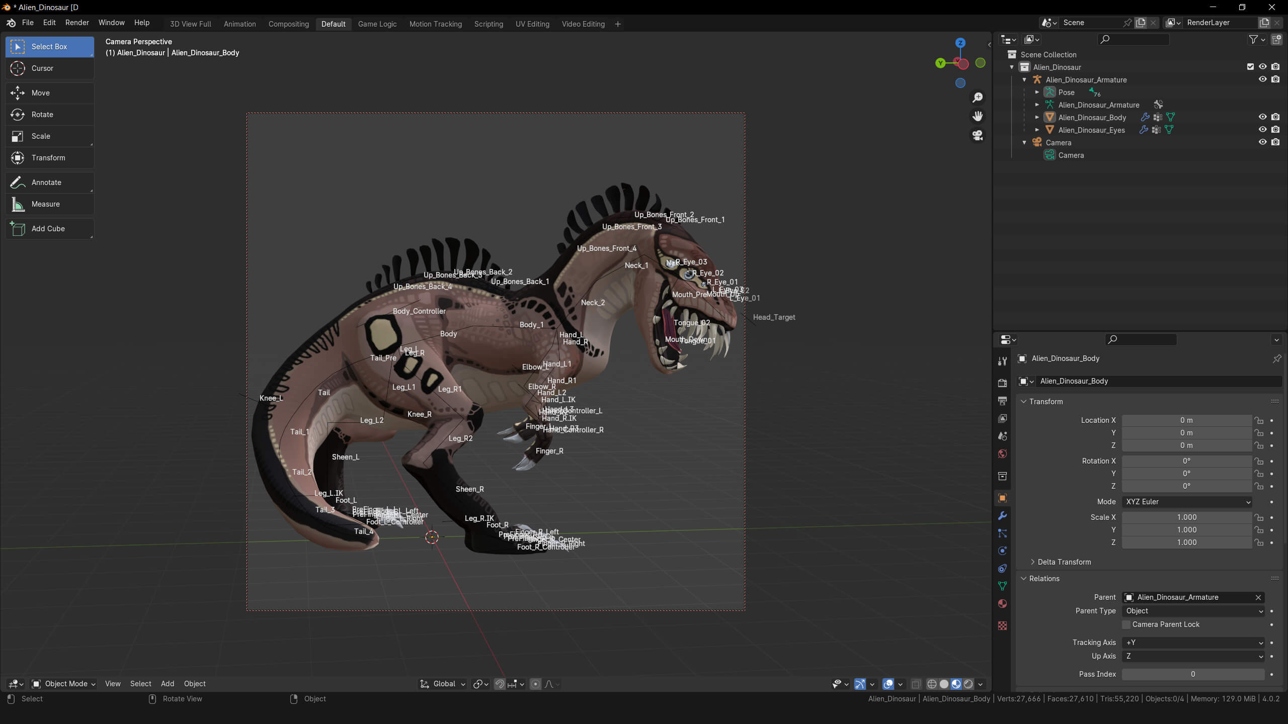 Rigged Alien Dinosaur Cartoon Game Ready - 3D Model by Locus Models