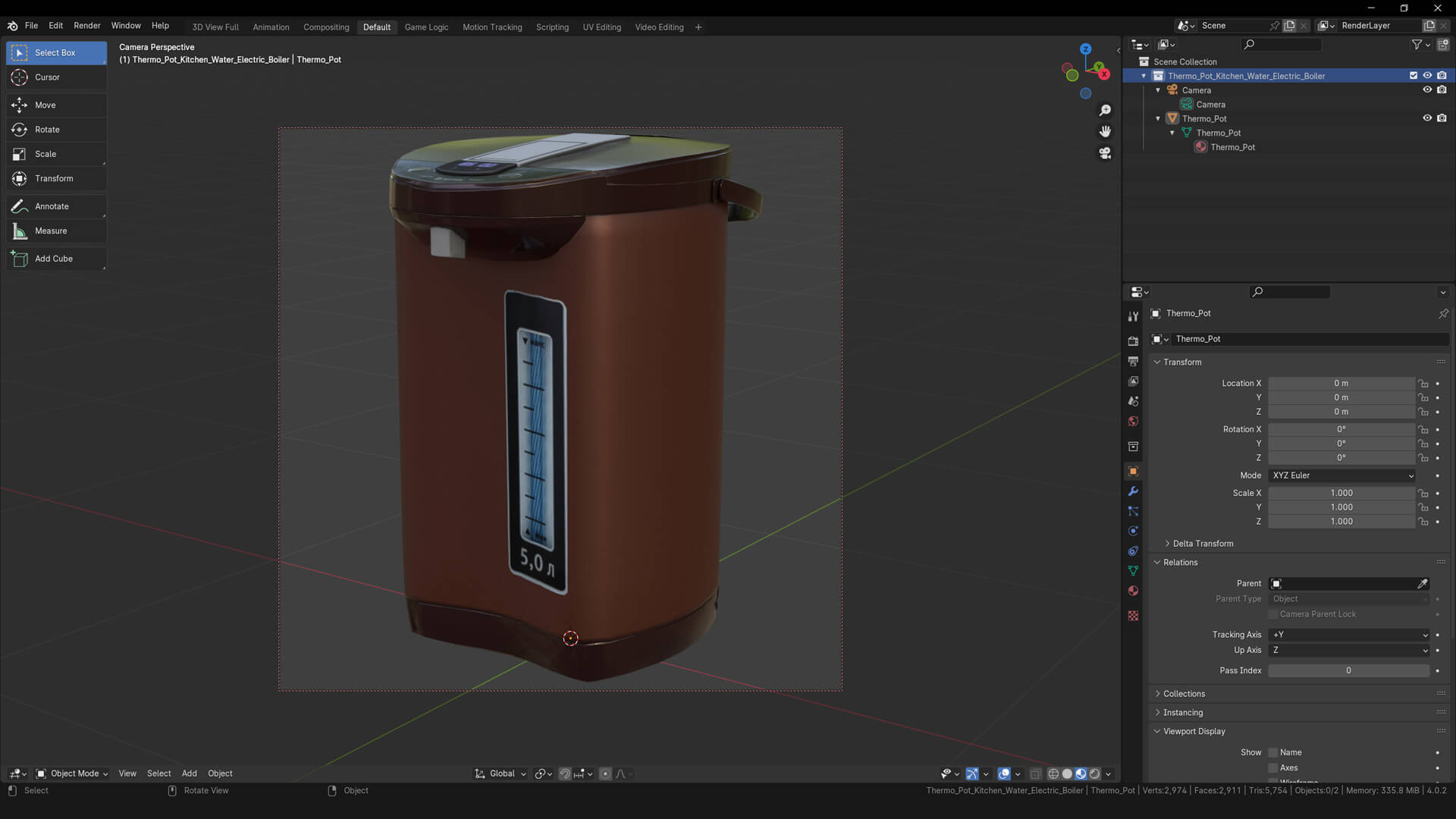 Thermo Pot Kitchen Water Electric Boiler PBR - 3D Model by Locus Models