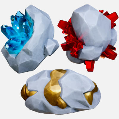 X3 Stylized Cartoon Ore and Crystals Minerals Package by Locus Models