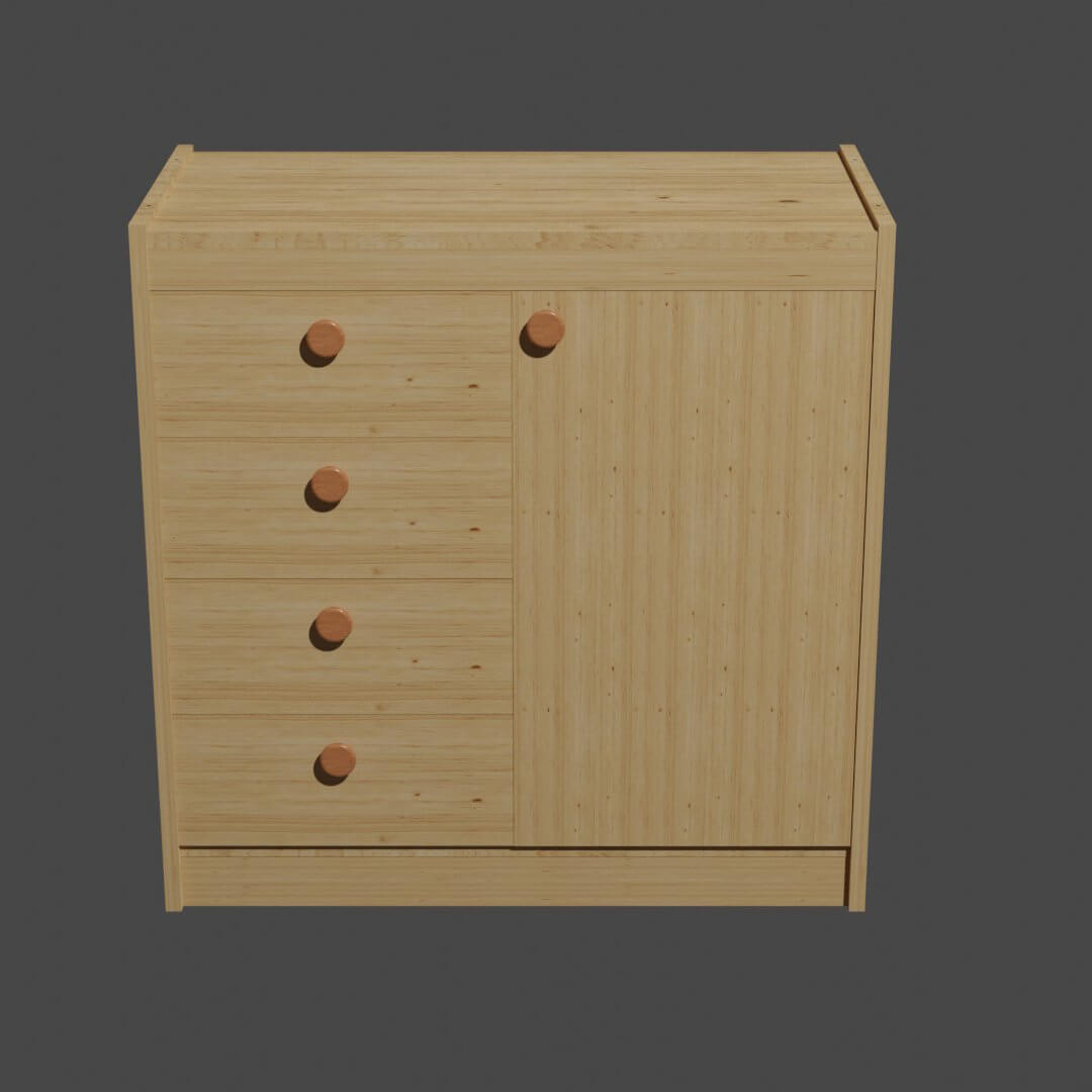 Cabinet with 4 Drawers and a Door - 3D Model by Loodi
