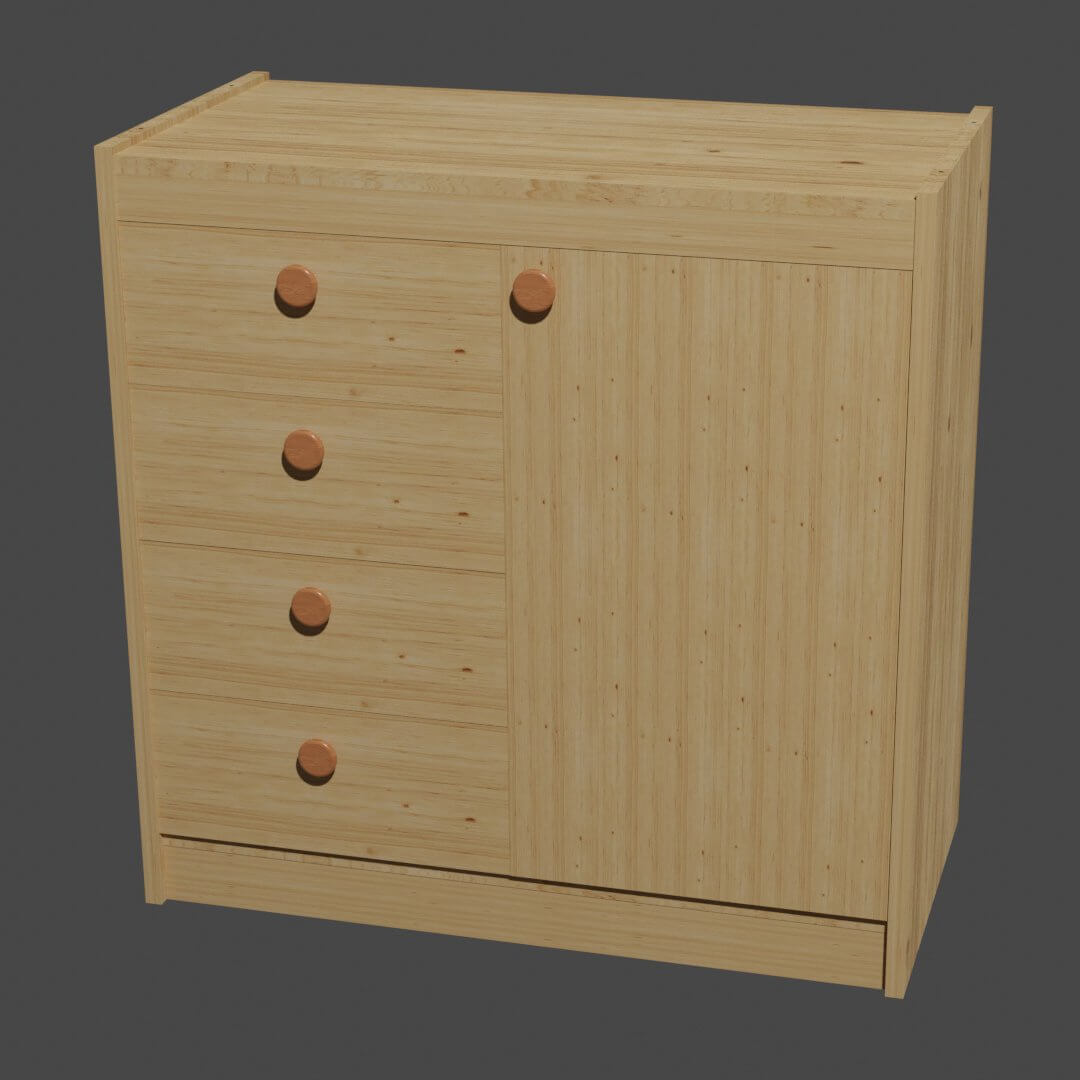 Cabinet with 4 Drawers and a Door - 3D Model by Loodi