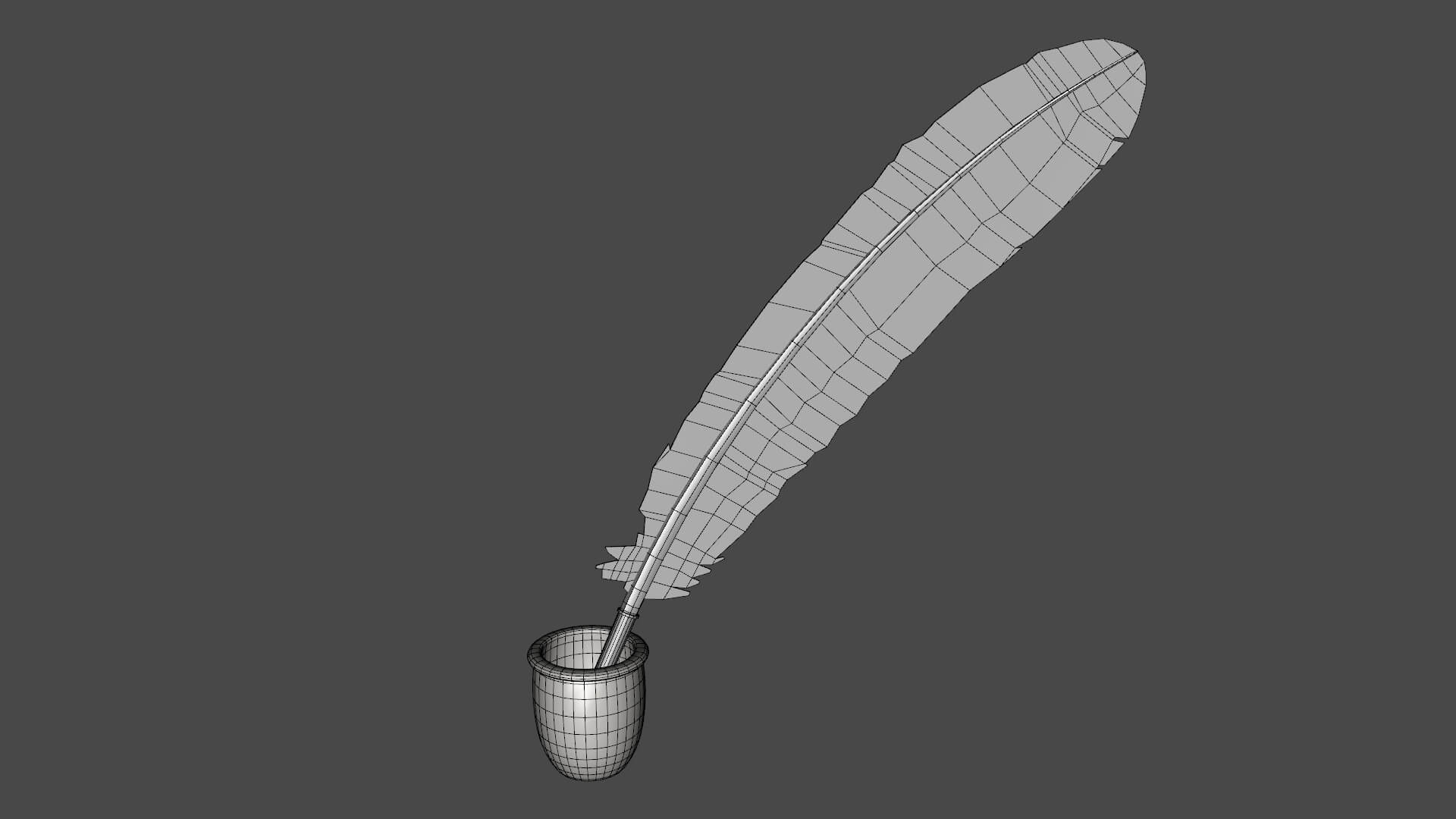 Quill and Inkpot Low Poly 3D Model by Lord_akaal