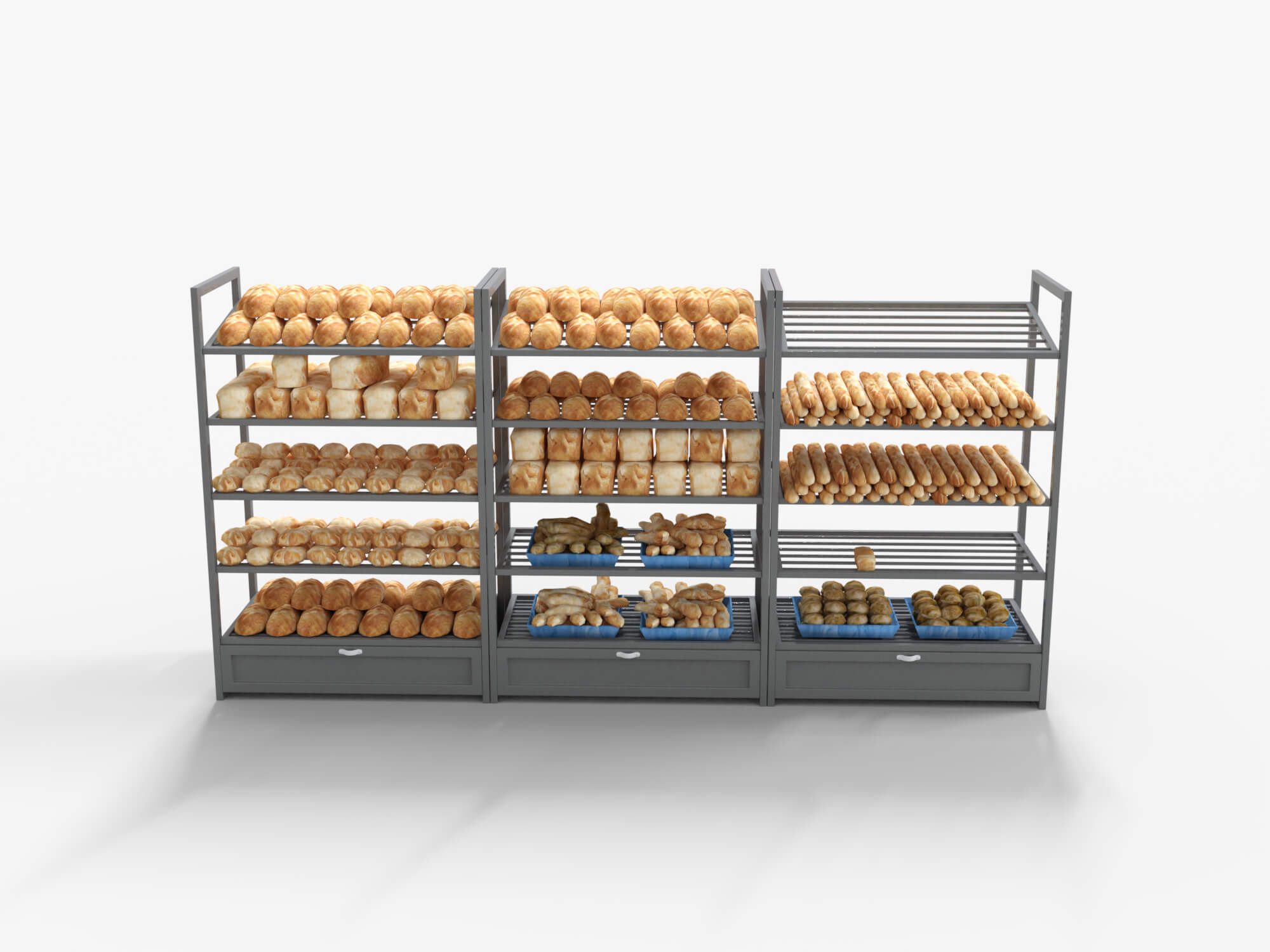 Supermarket Bread Shelve Low Poly 3D Model by Lord_akaal