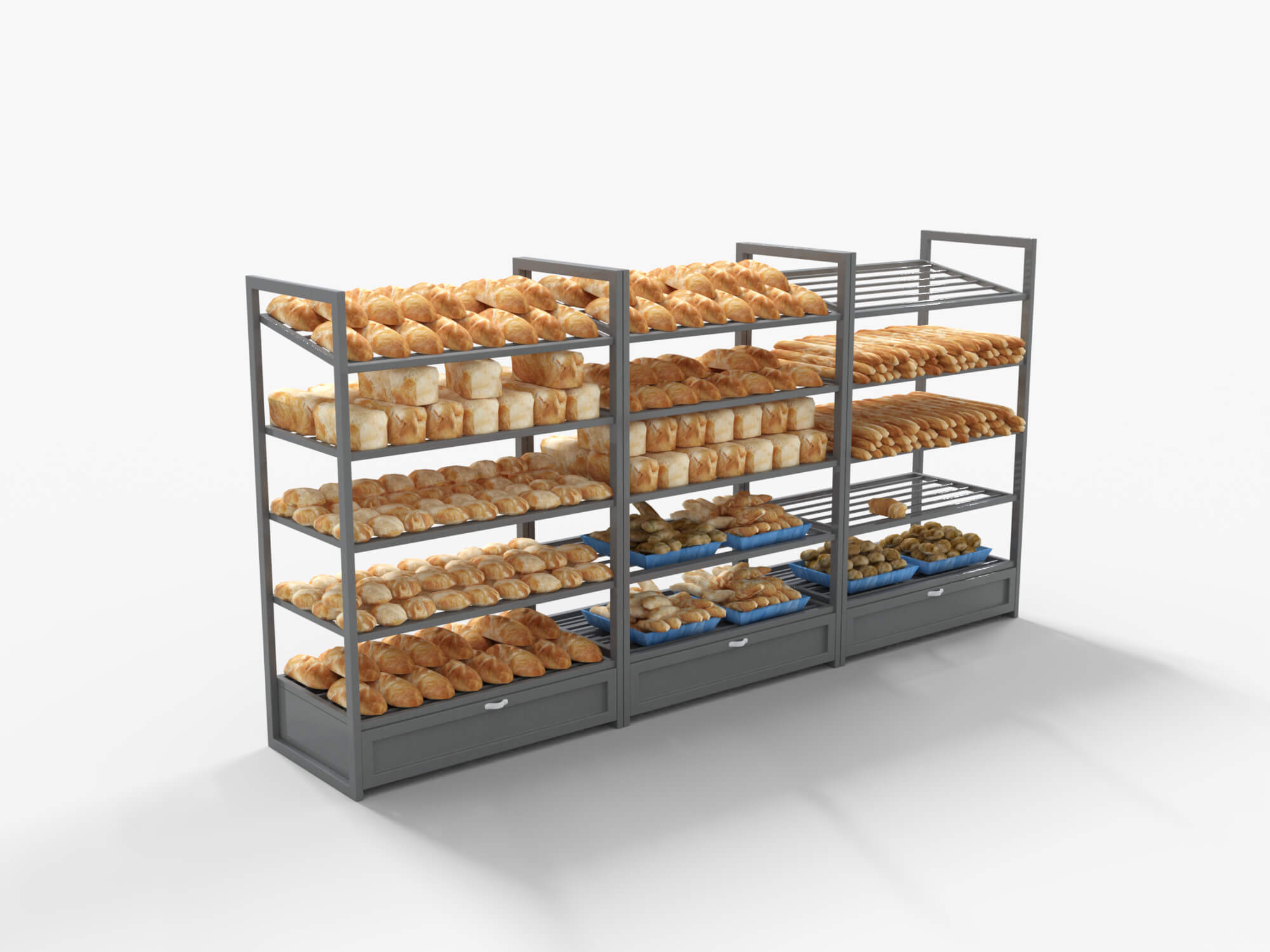 Supermarket Bread Shelve Low Poly 3D Model by Lord_akaal