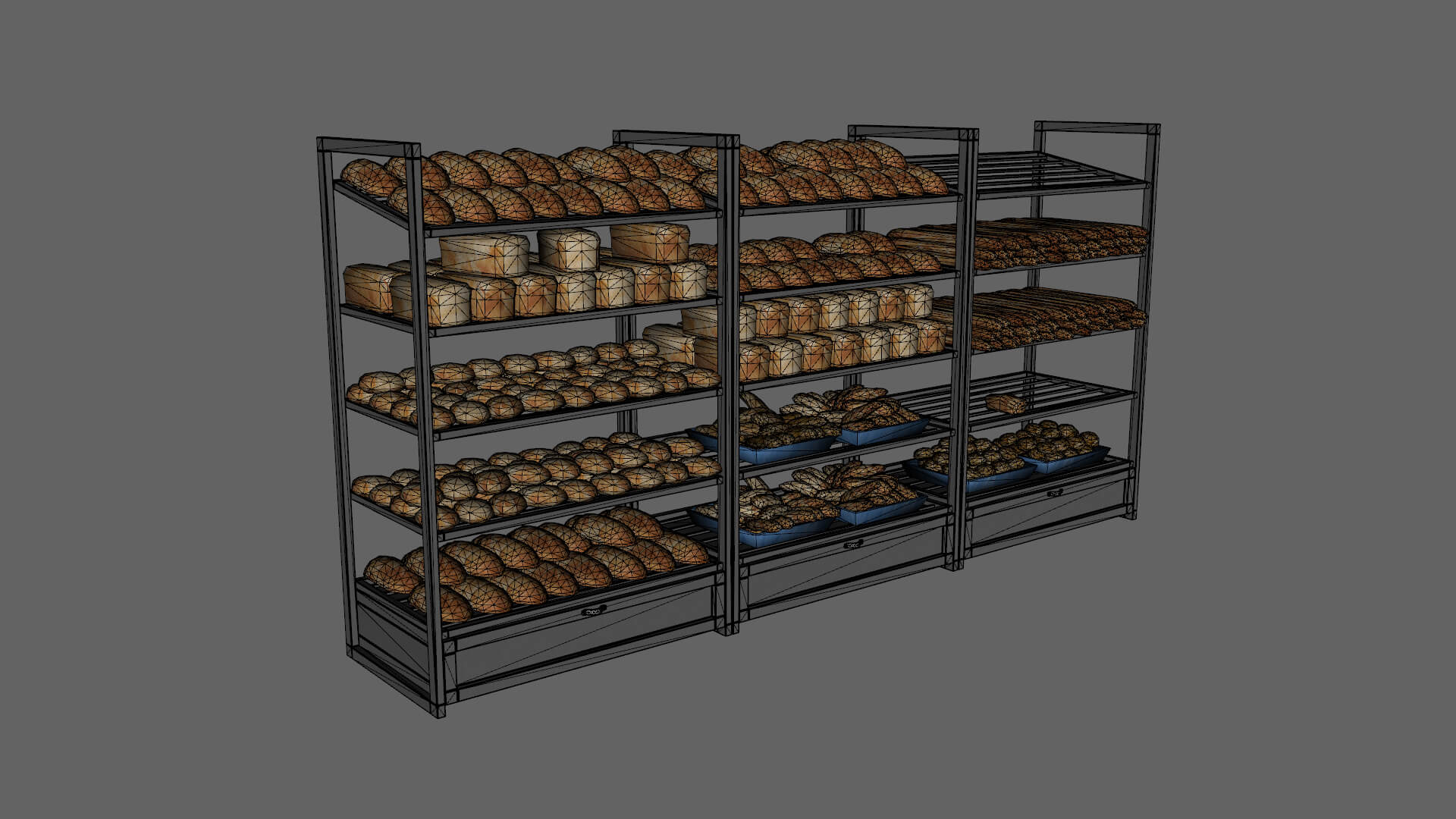Supermarket Bread Shelve Low Poly 3D Model by Lord_akaal