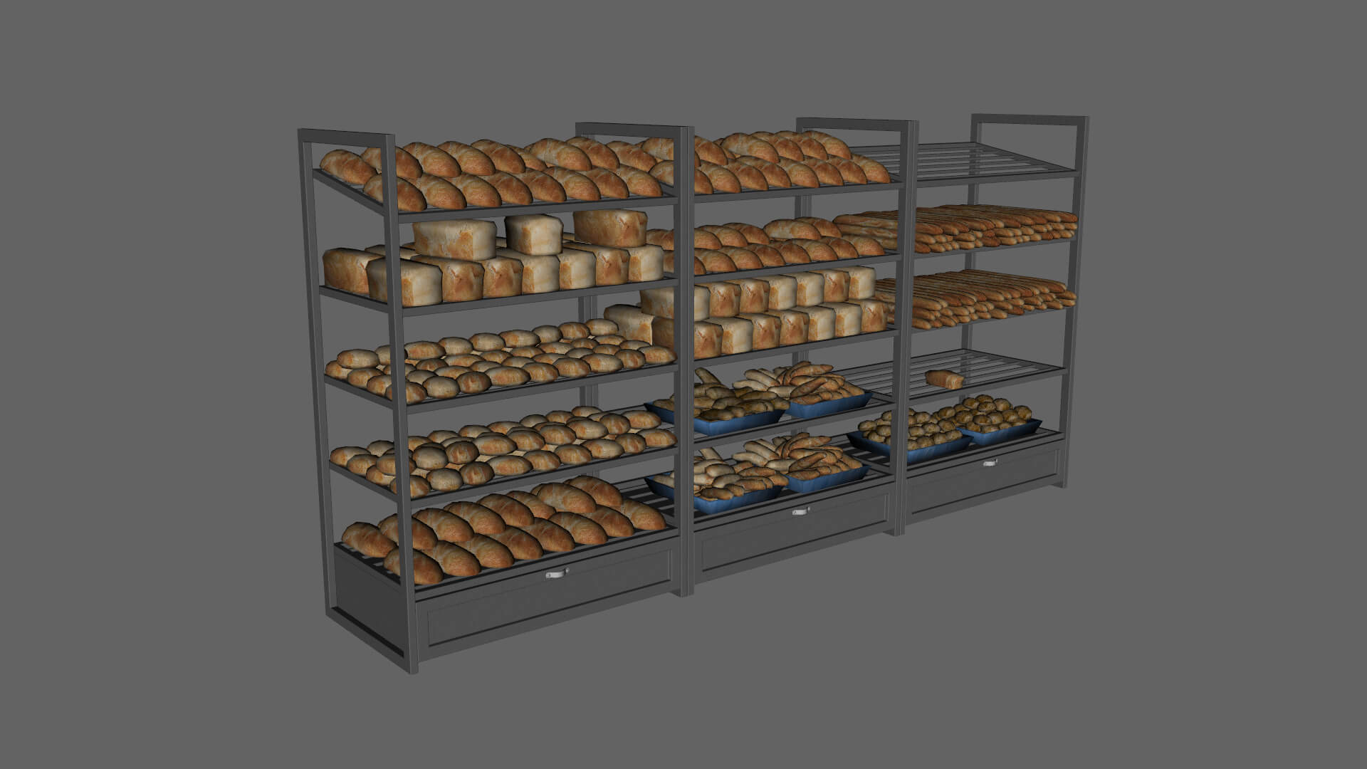 Supermarket Bread Shelve Low Poly 3D Model by Lord_akaal