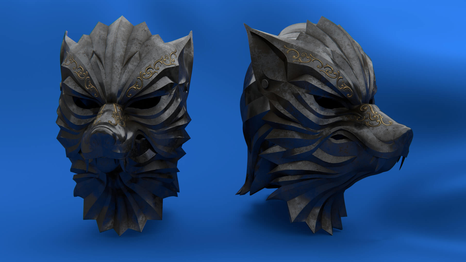 Fantasy Wolf Helmet - 3D Model by Lordische