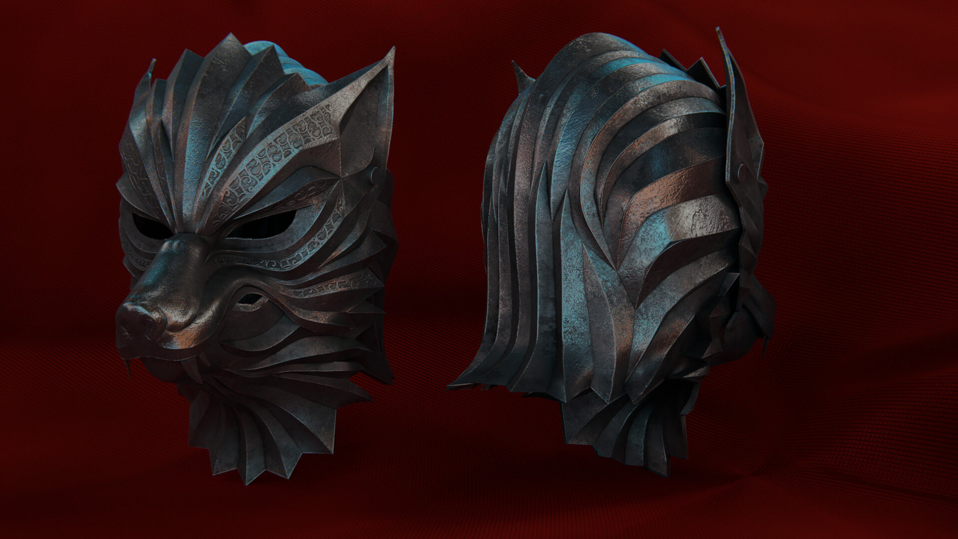 Fantasy Wolf Helmet - 3D Model by Lordische