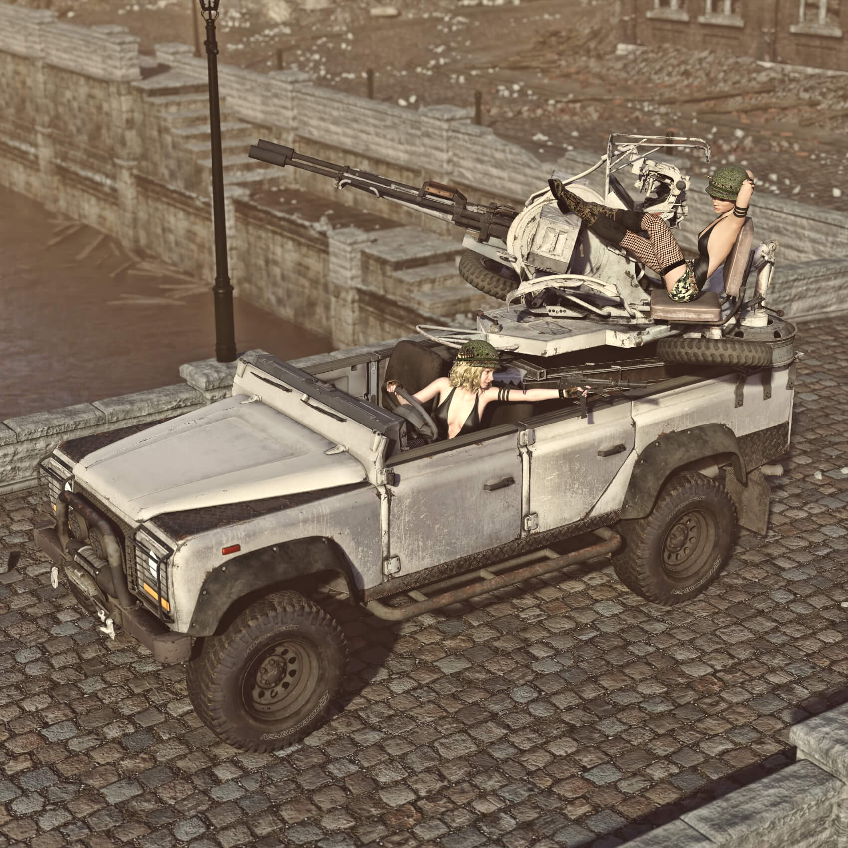 AA 2 Barrels Vehicle for DAZ3D - Daz Content by Loriel