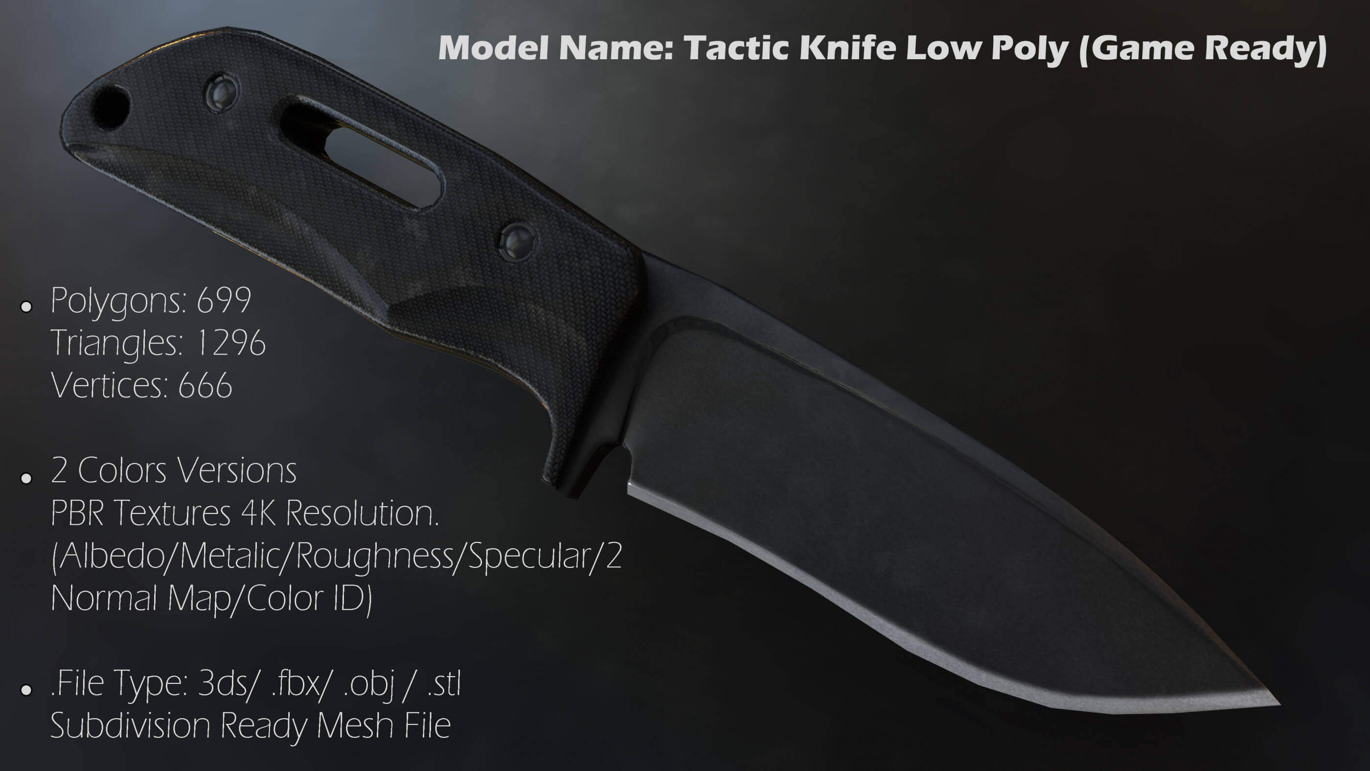 Tactic Knife Low Poly Game Ready VR / AR - 3D Model by LSDesings