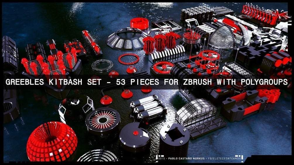 Greebles Kitbash Set - 53 Pieces For zBrush with Polygroups 3D Model by Ltcdata