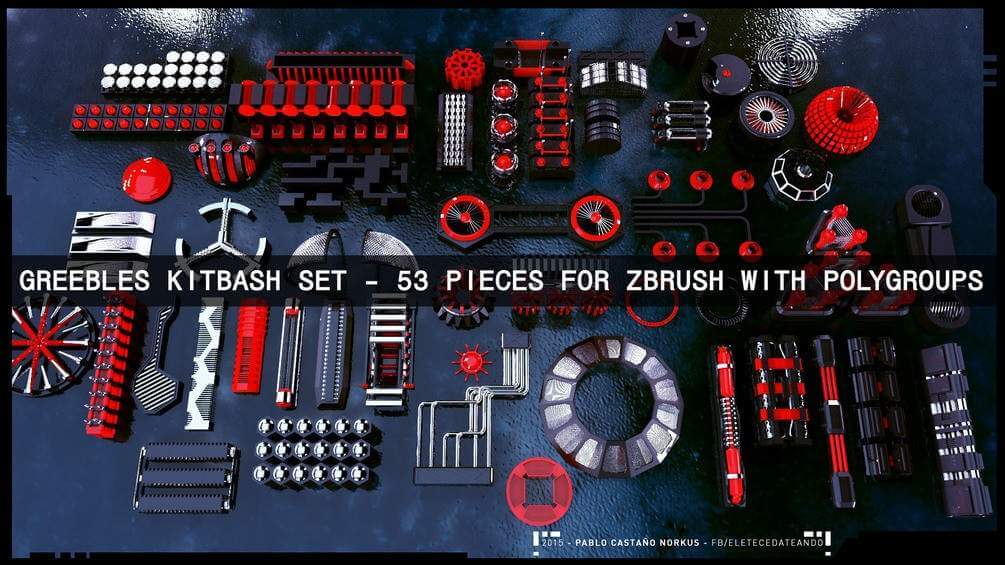 Greebles Kitbash Set - 53 Pieces For zBrush with Polygroups 3D Model by ...