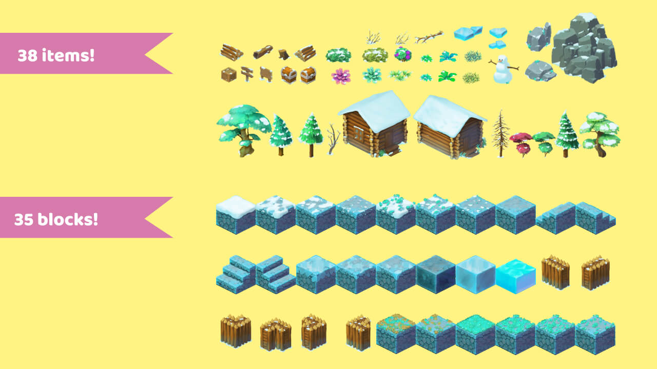 Frozen Village - Isometric Block Tileset 2D Game Asset by ludicarts