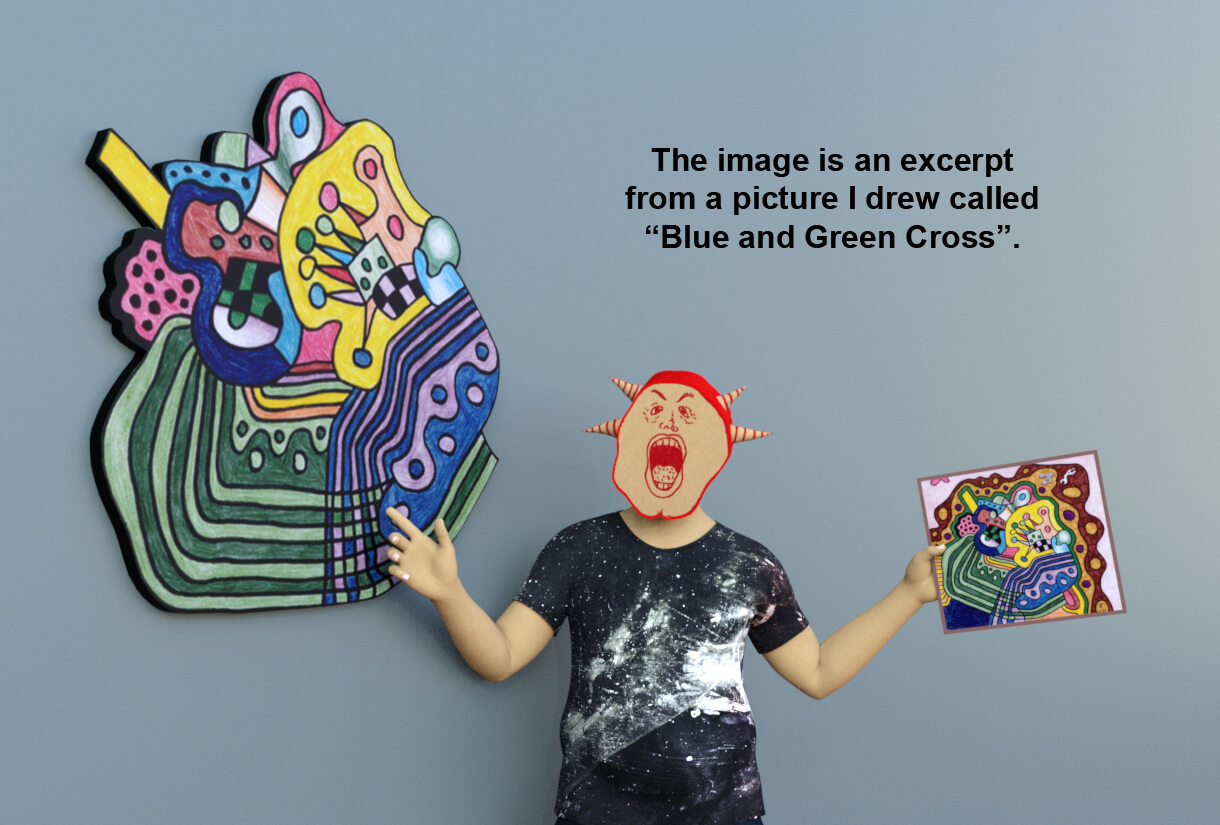 Art Protrusion, Blue and Green Cross, V1 - Free 3D Model by lukon