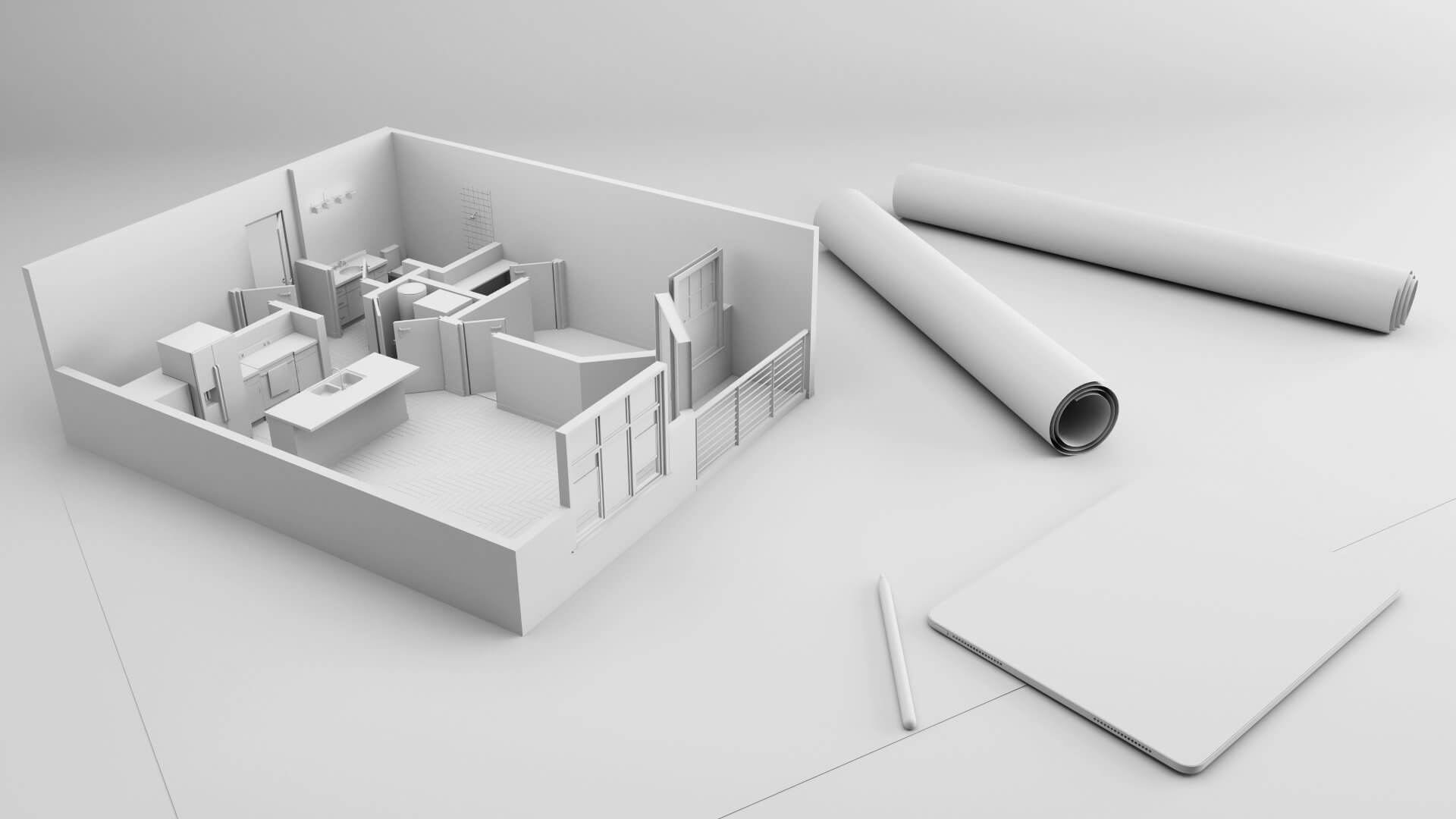 House with Architecture Drawing Sheet - 3D Model by luxmi_3d_studio