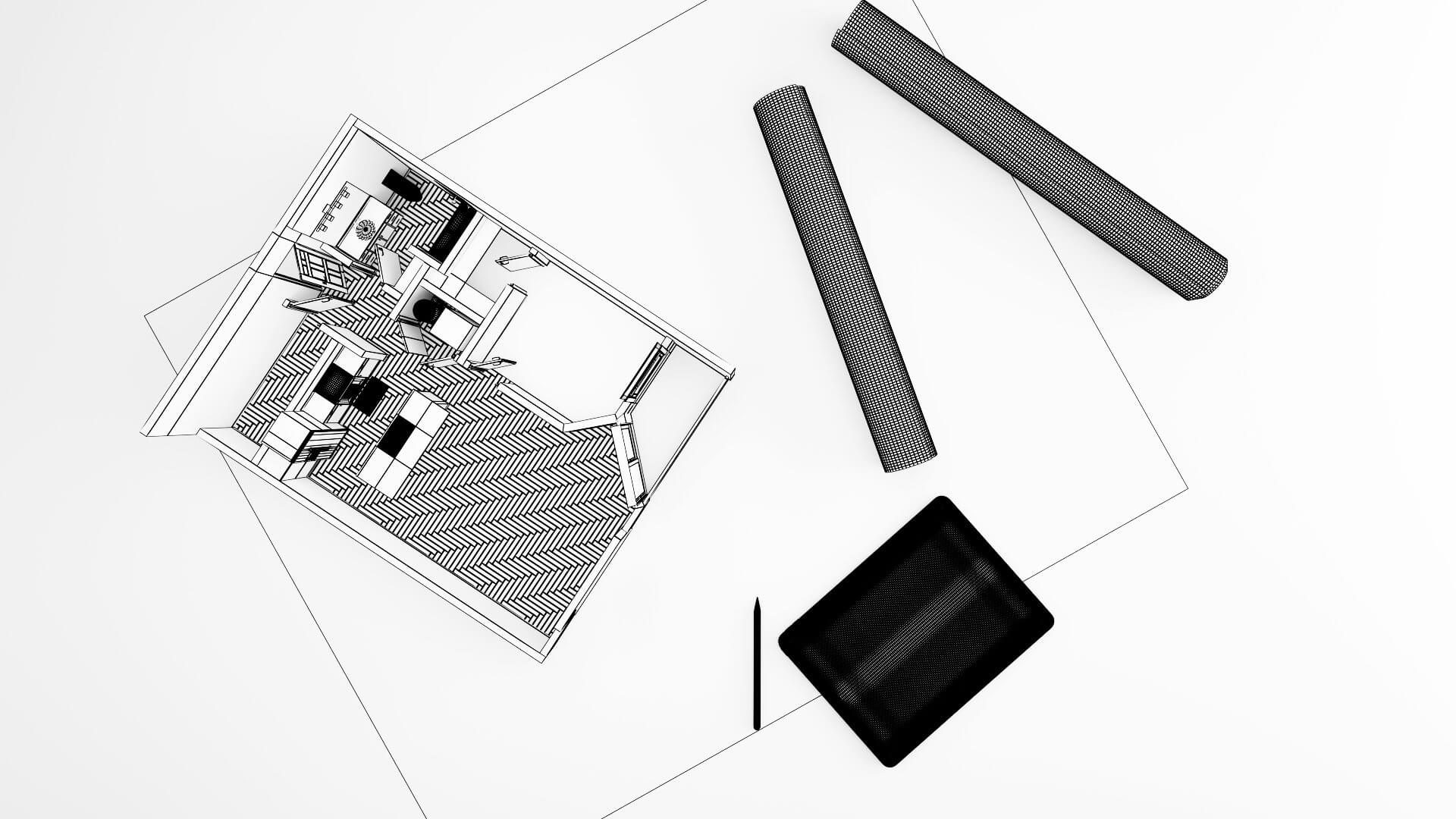 House with Architecture Drawing Sheet - 3D Model by luxmi_3d_studio