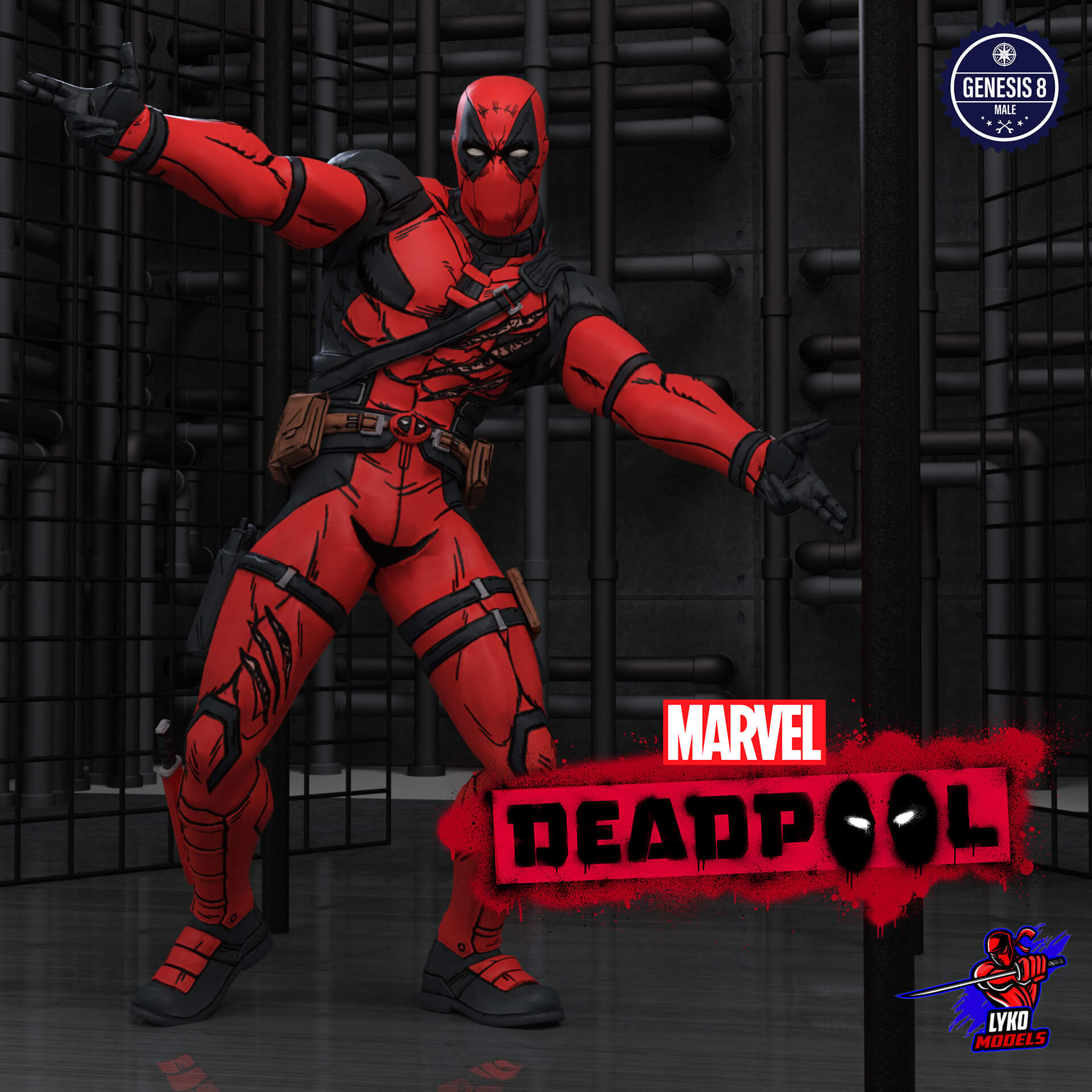 Deadpool Pen and Ink Outfit for G8M - Daz Content by LykoModels