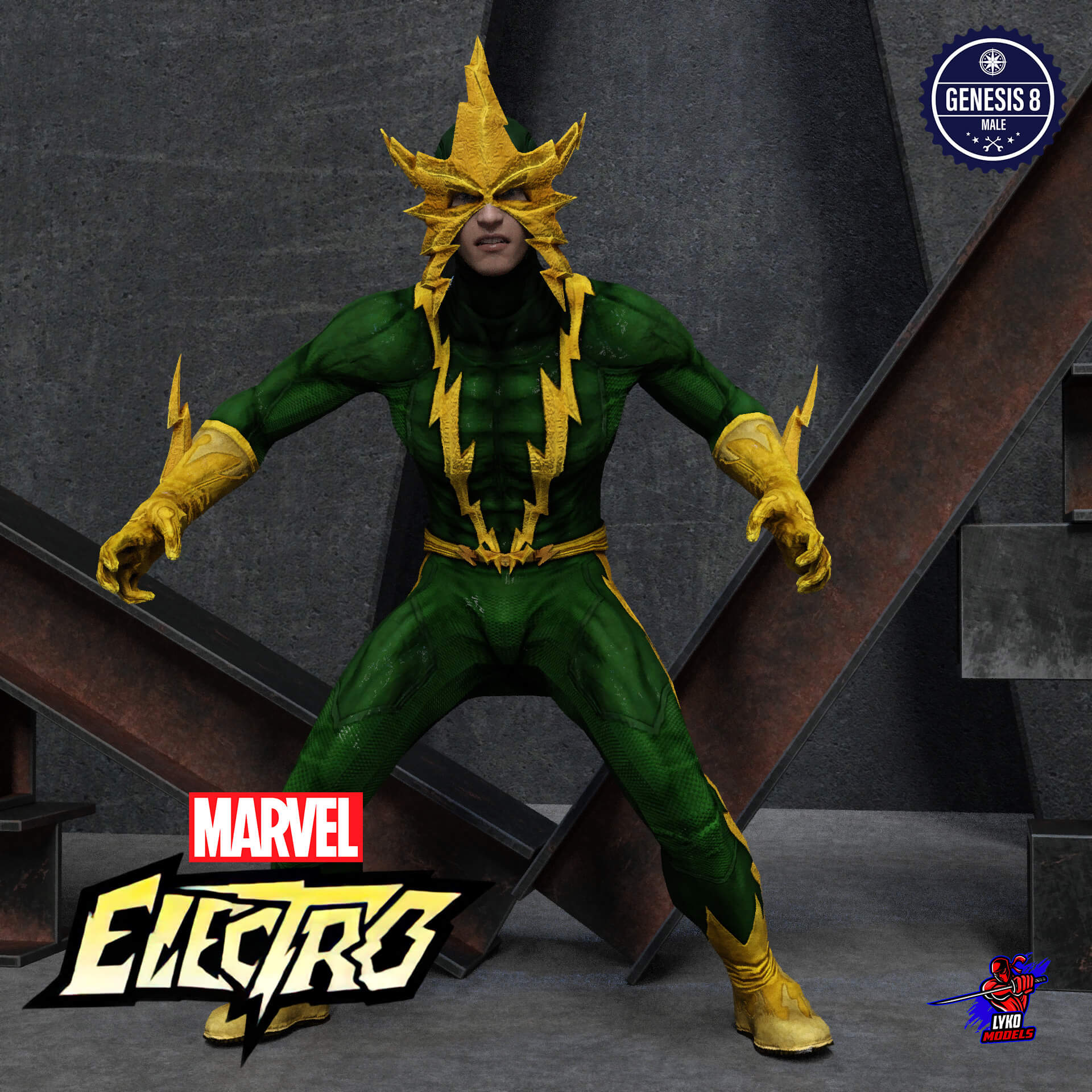 Electro Comic Outfit for G8M - Daz Content by LykoModels