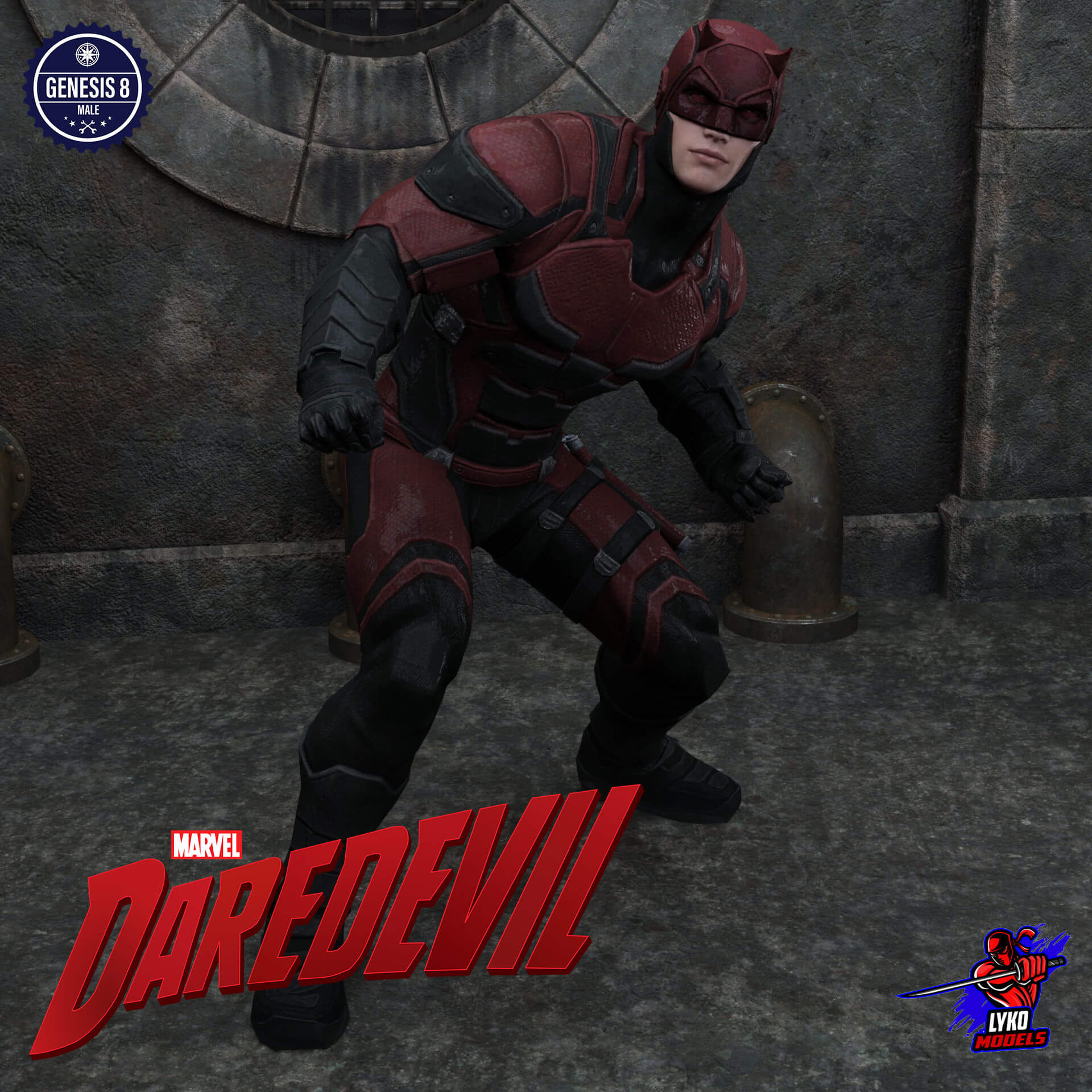 Lyko3D MCU Daredevil Outfit for G8M - Daz Content by LykoModels