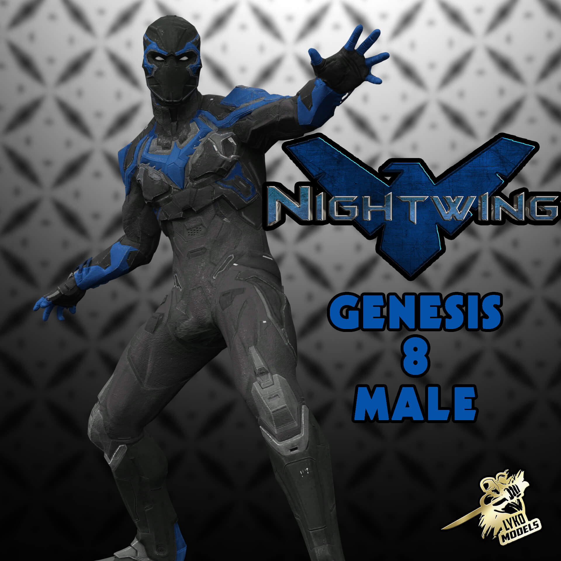 DC Metal Nightwing Outfit for G8M - Daz Content by LykoModels