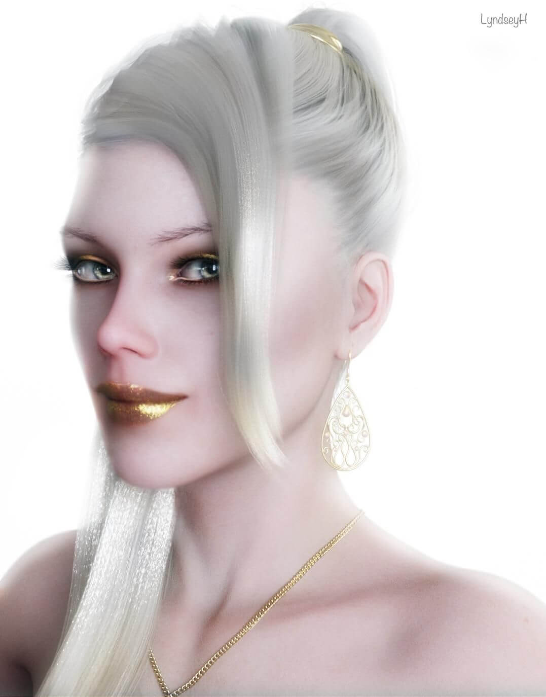 Golden Girl 3D Render, Digital Art by LyndseyH