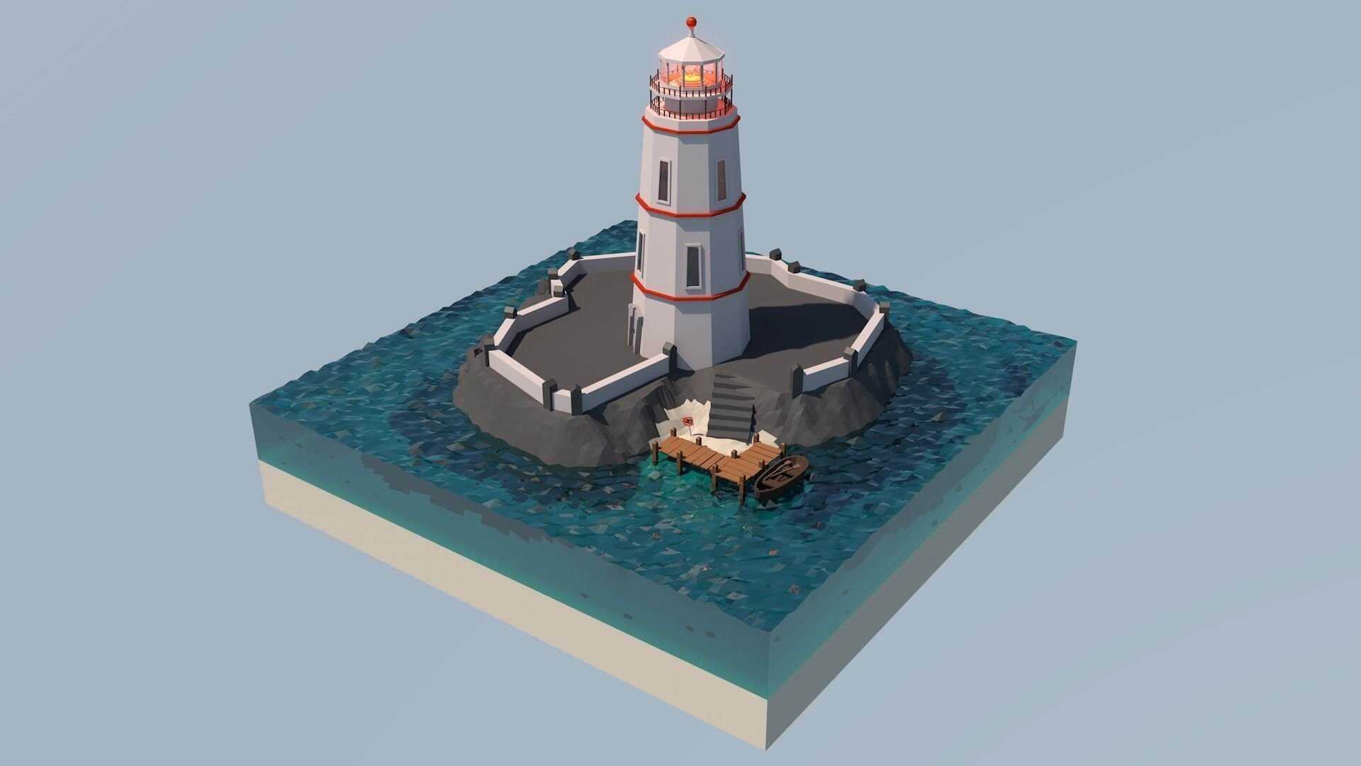Lighthouse at Sea - 3D Model by m4rios