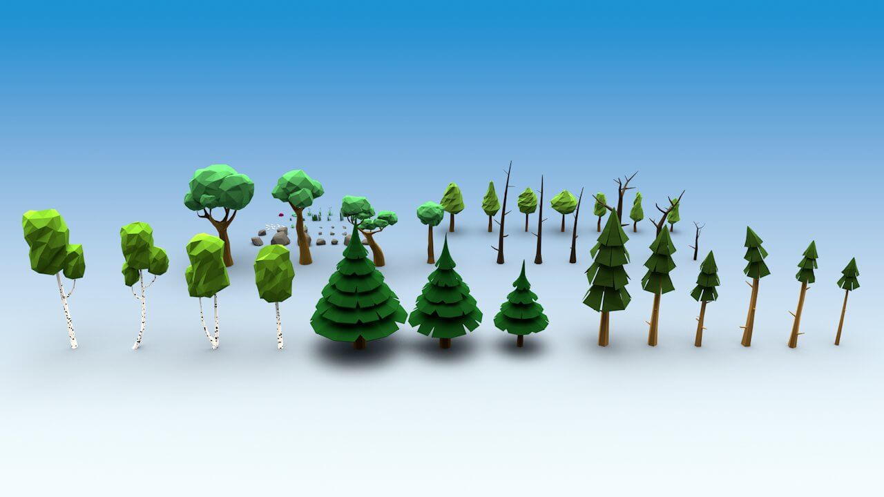 Trees, Stones, Mushrooms, Flowers and Grass - 3D Model by m4rios