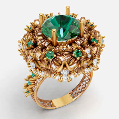 Gold Multi-Stone Floral Gemstone Cocktail Statement Ring 3D Model by MA ...