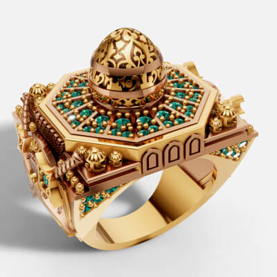 Mosque Dome Signet Ring Gold Arabic Mosque Inspired Ring - 3D Model by ...