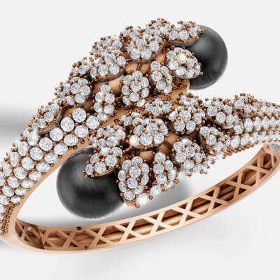 Multi-Stone Pavé Floral Bangle CAD Design STL/3dm 3D Model by MA Designs